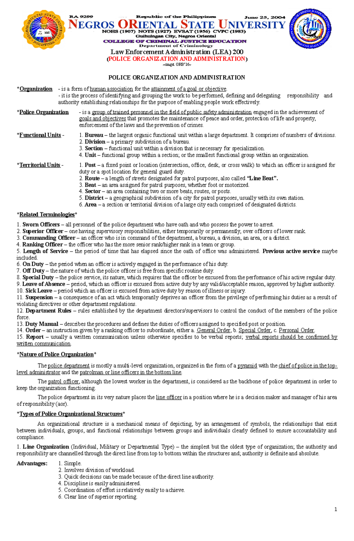 Police Organization and Administration with Police Planning - (POLICE ...