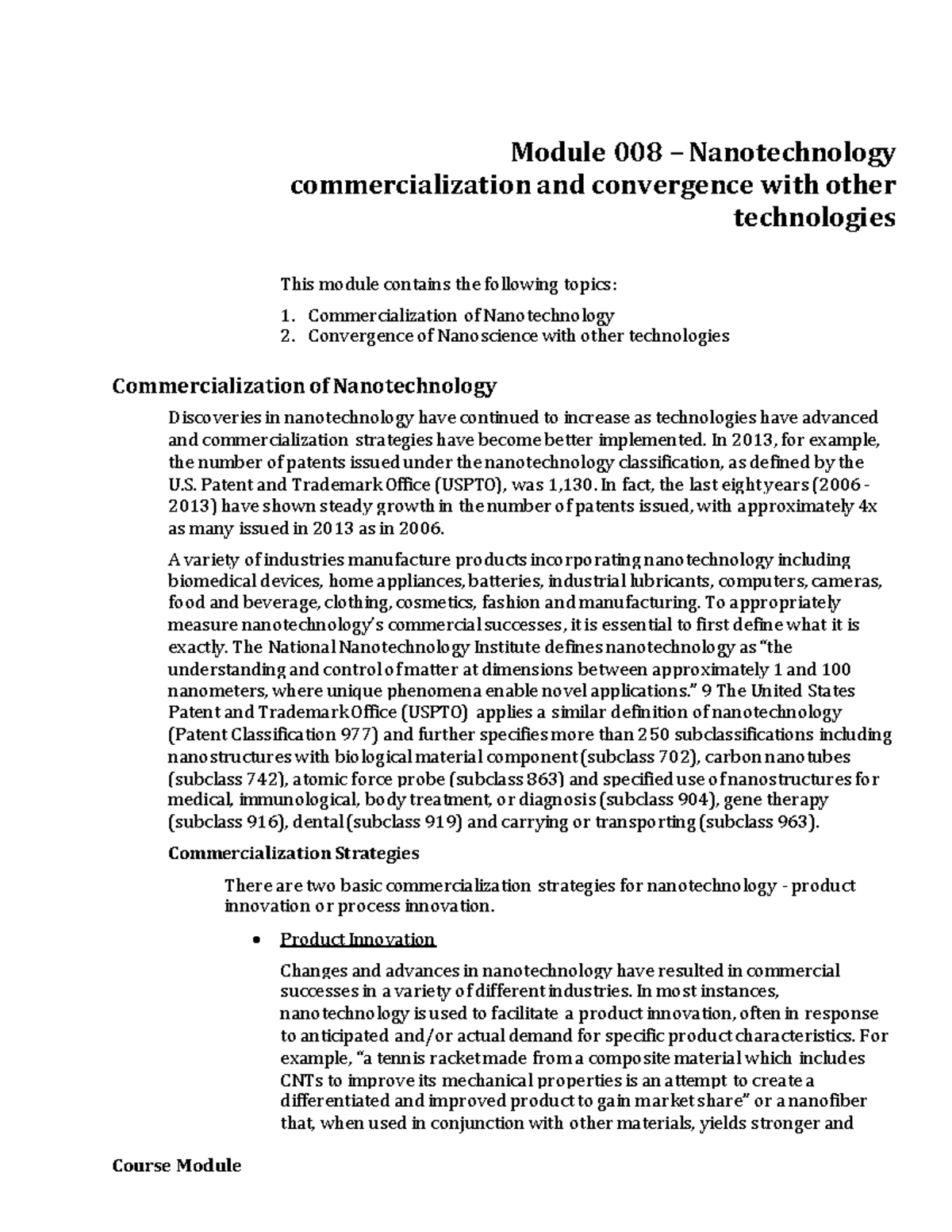 W8-Nanotechnology Commercialization - Course Module Module 008 – Nanotechnology ...
