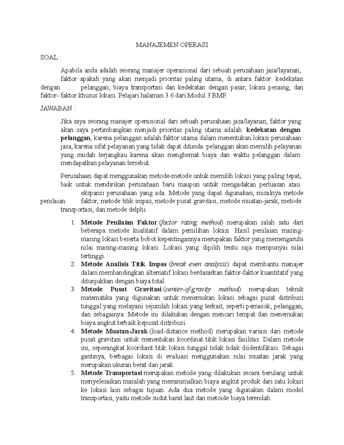 Diskusi 12 Done MANAJEMEN OPERASI SOAL Apabila Anda Adalah