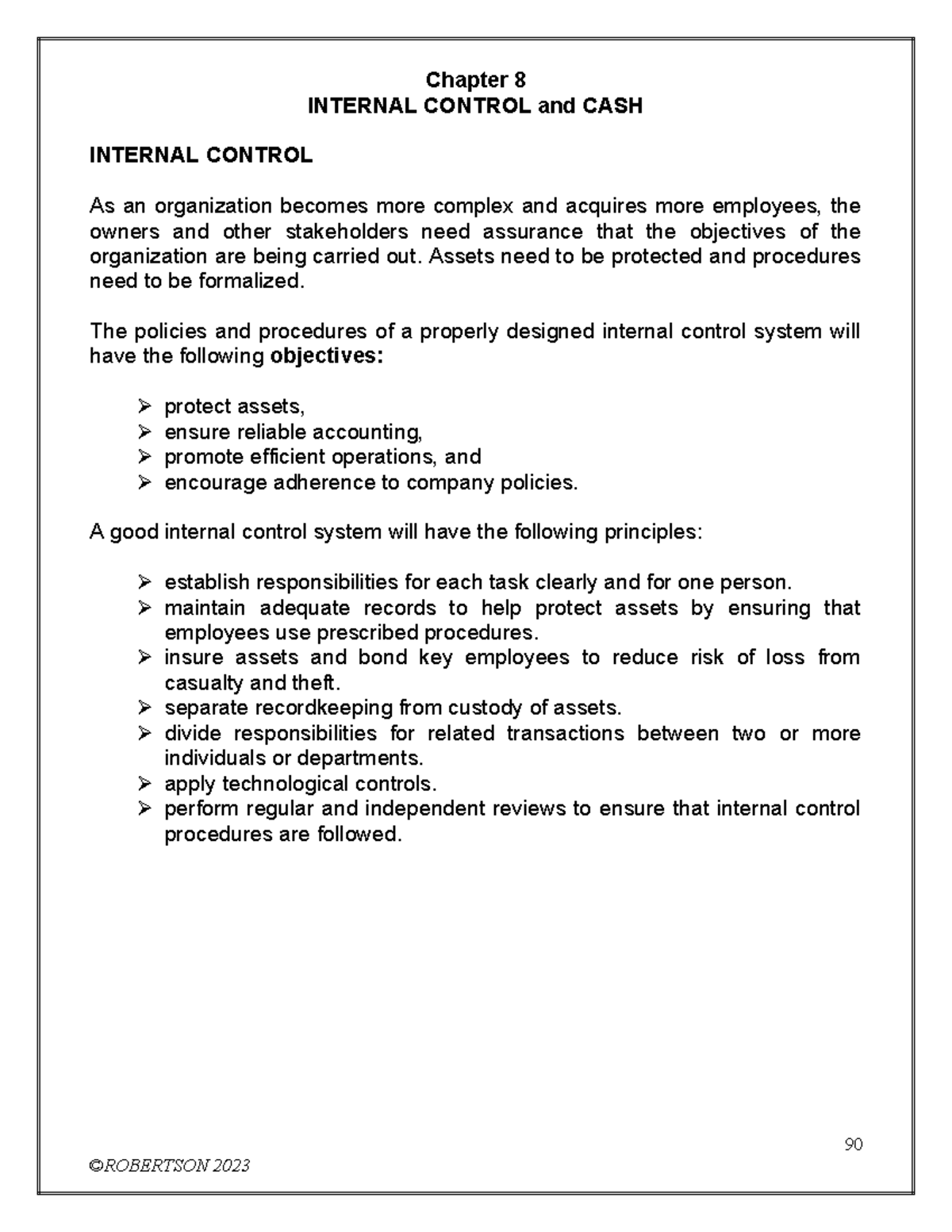 Chapter 8 notes - no answer - Chapter 8 INTERNAL CONTROL and CASH ...