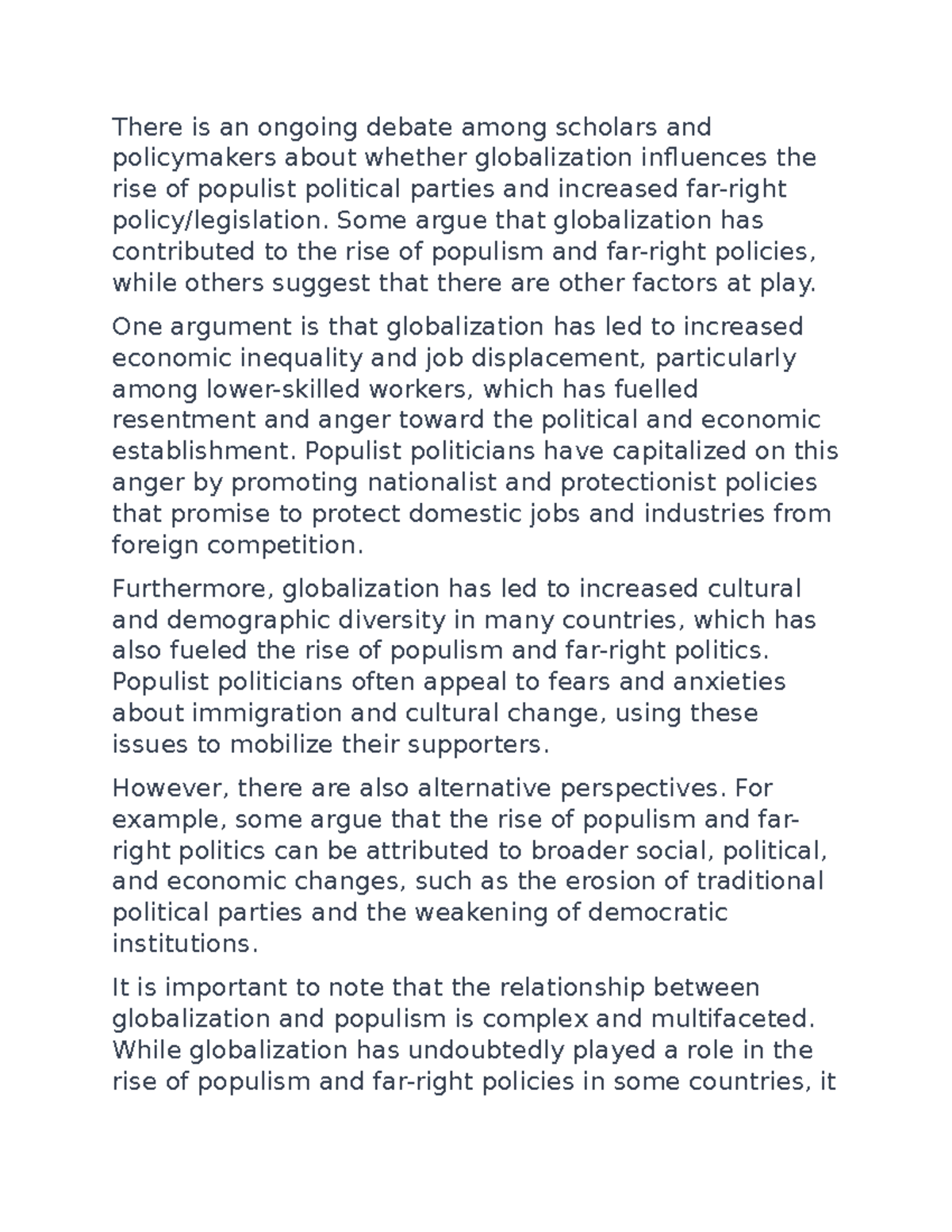 globalization influences the rise of populist political parties and ...