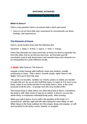 Dance Fundamentals - RHYTHMIC ACTIVITIES Lesson 2 - Dance Fundamentals ...