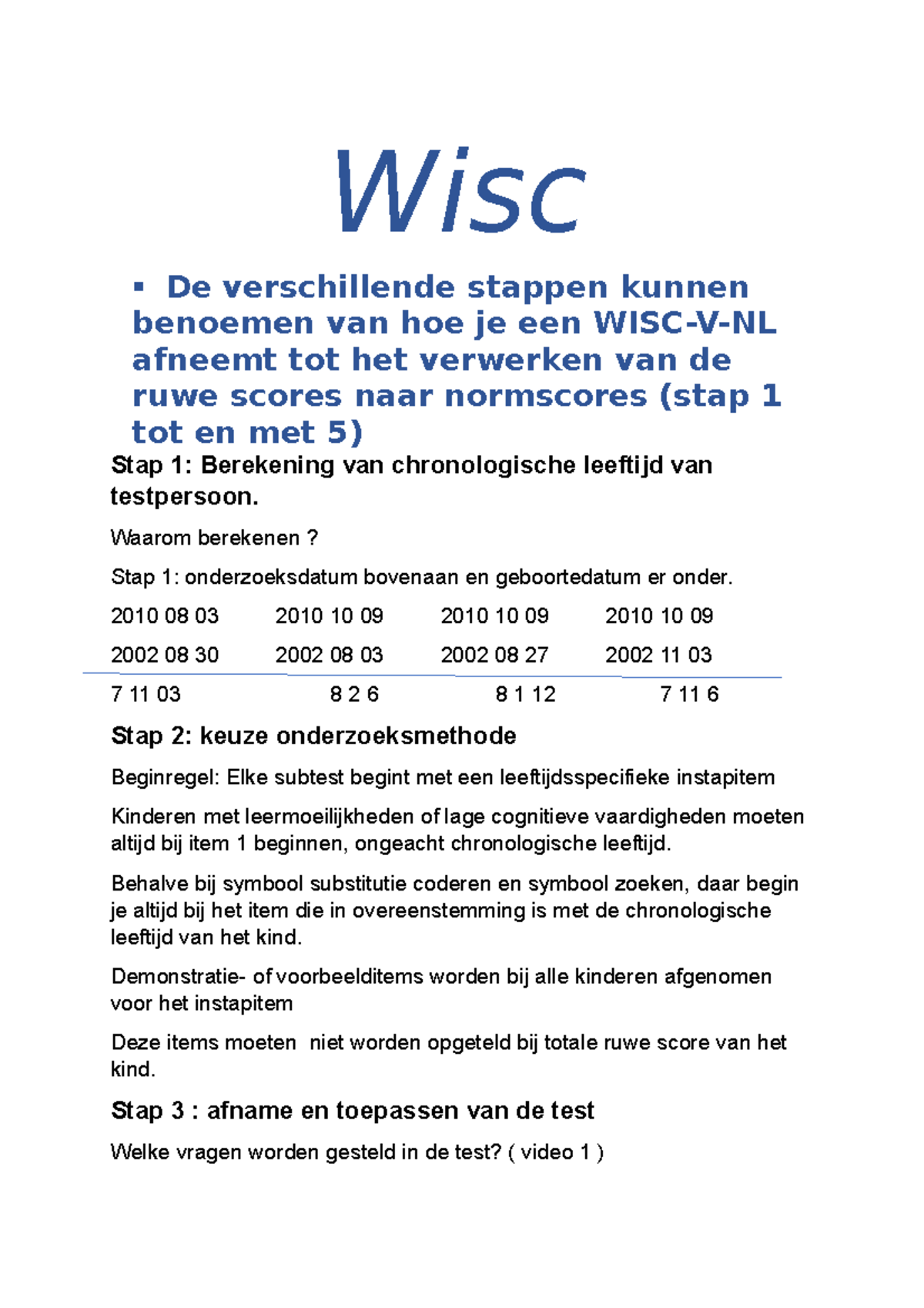 Wisc - aantekenigen wisc psychodiagnostiek - Wisc De verschillende ...