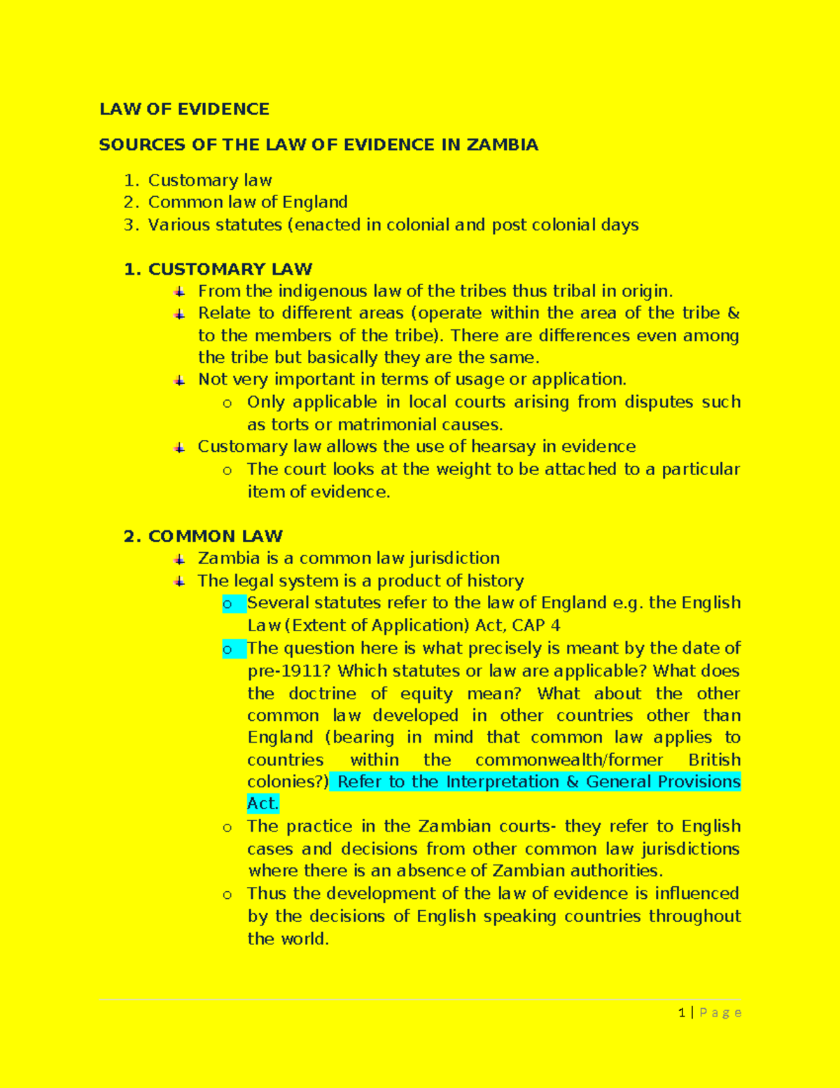 LAW OF Evidence IIIl - LAW OF EVIDENCE SOURCES OF THE LAW OF EVIDENCE ...