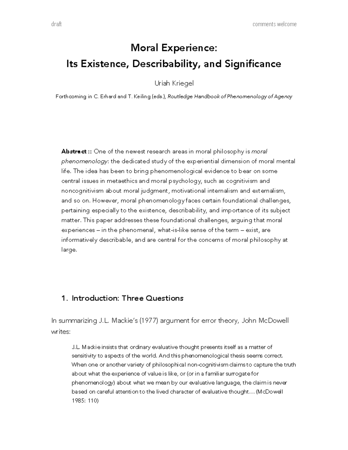 Krimei-3 - Lecture notes 10 - Moral Experience: Its Existence ...