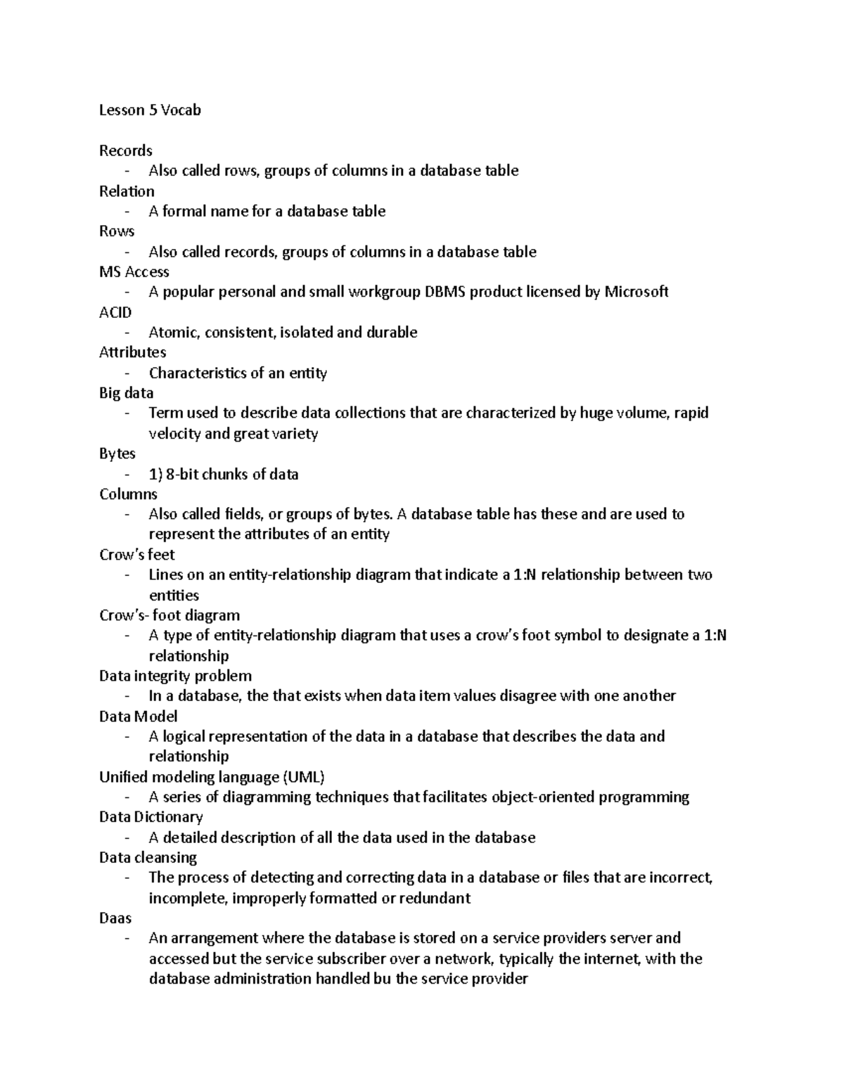 Lesson 5 vocab - Lesson 5 Vocab Records - Also called rows, groups of ...