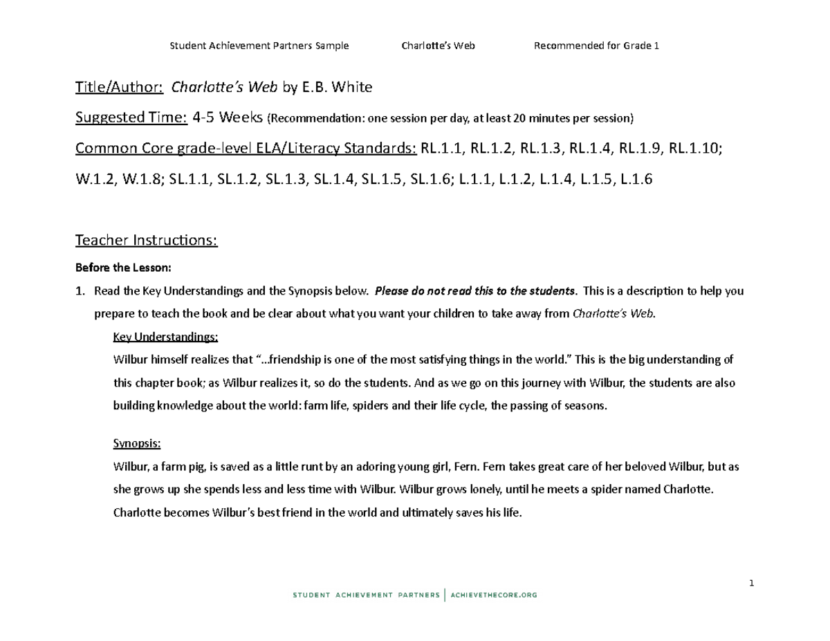 Charlotte's Web 1 Chap Book Final - Title/Author: Charlotte’s Web by E ...