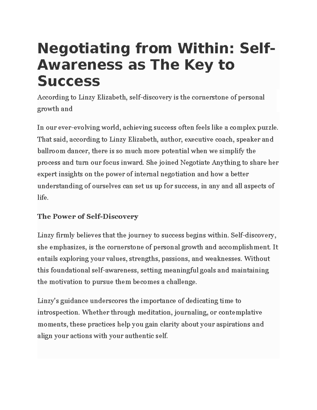 Negotiating from Within - That said, according to Linzy Elizabeth ...