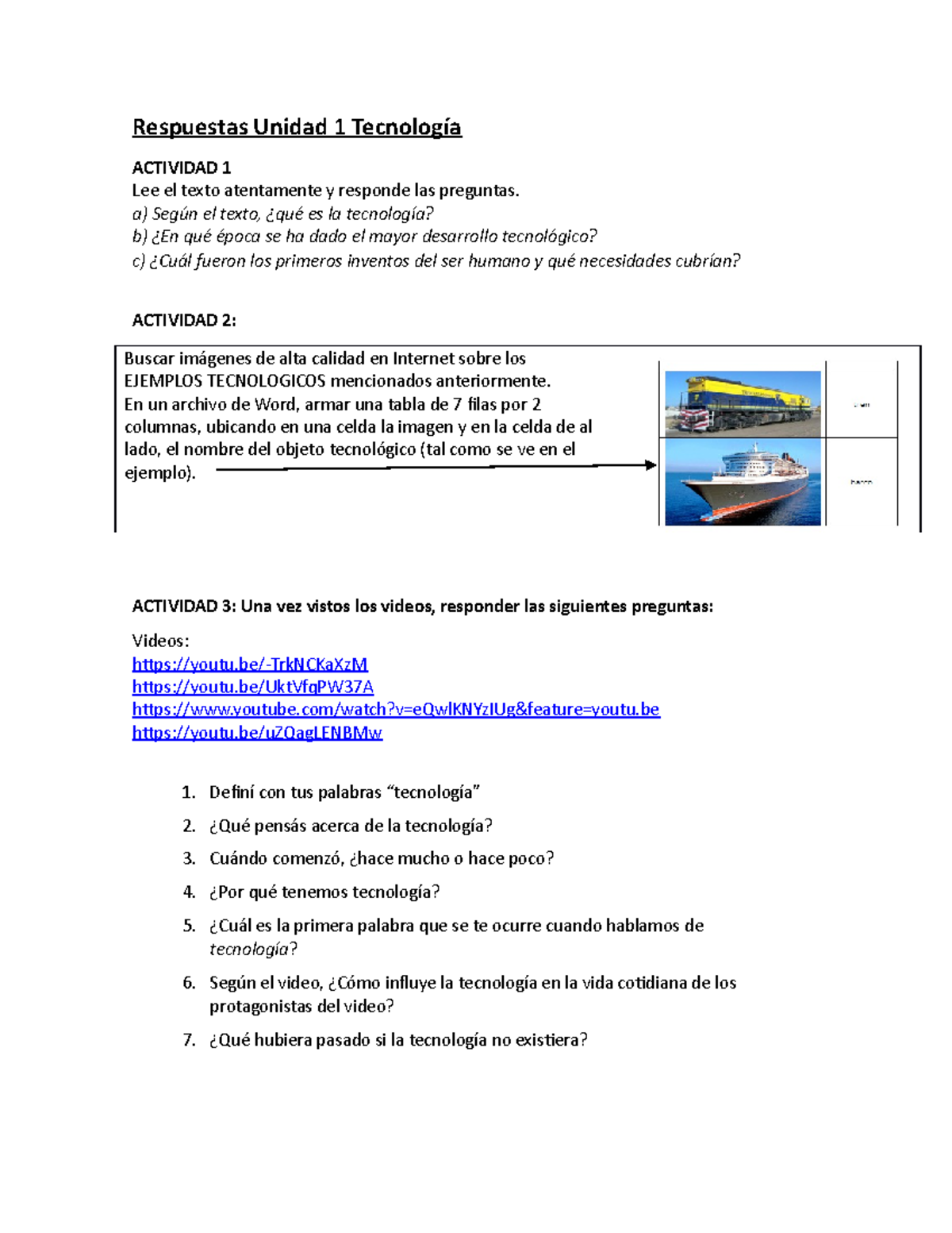 01 Tecnología clase 1 respuestas - Respuestas Unidad 1 Tecnología ...