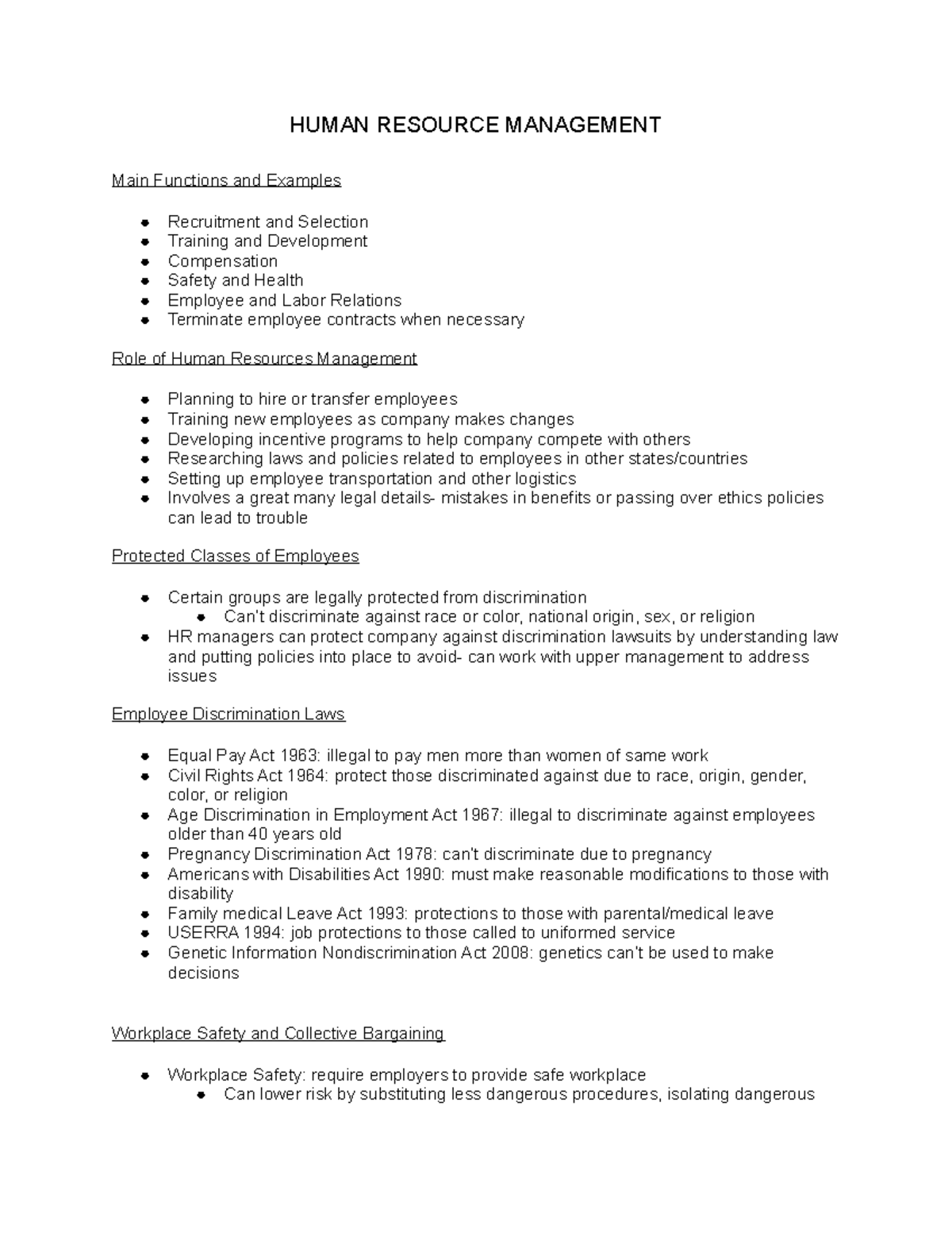 BUS 200 Notes Human Resource Management Part 1 - HUMAN RESOURCE ...