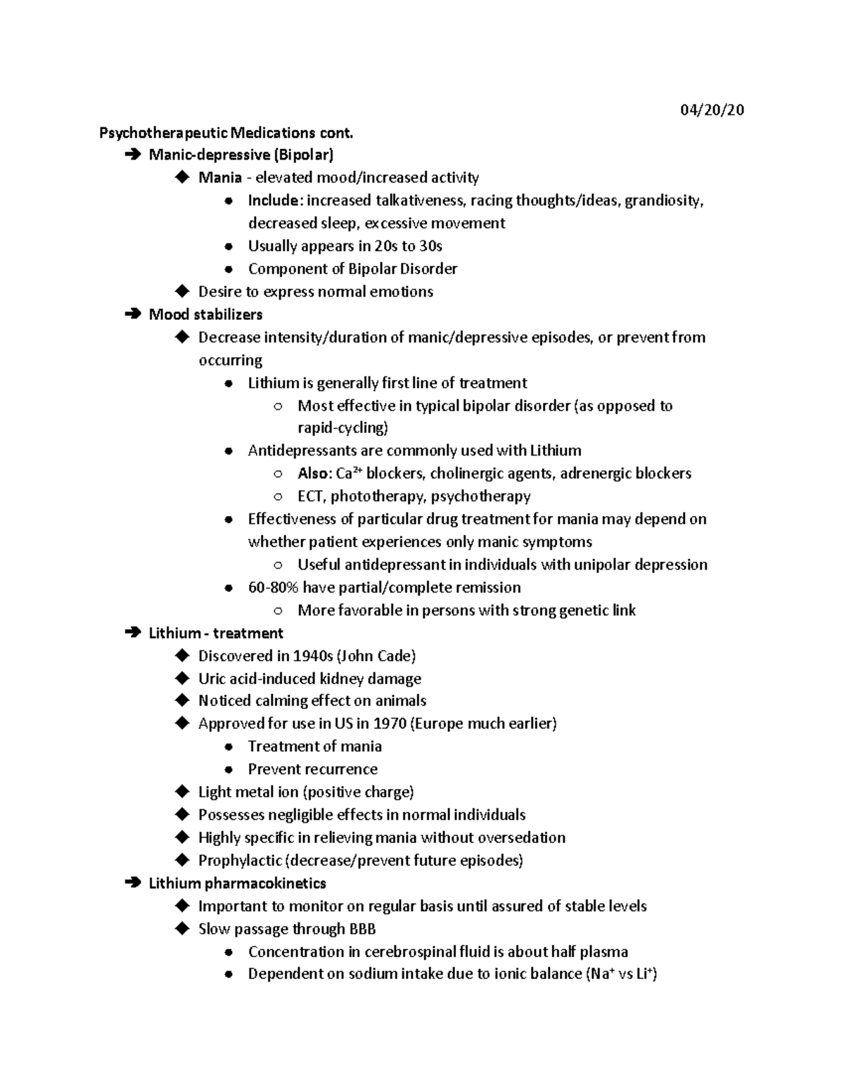 Psyc 330 Final Exam Notes - 04/20/ Psychotherapeutic Medications cont ...