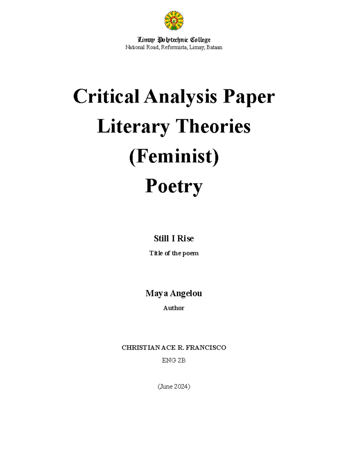 Critical Analysis Paper Literary Theories Poetry - National Road ...