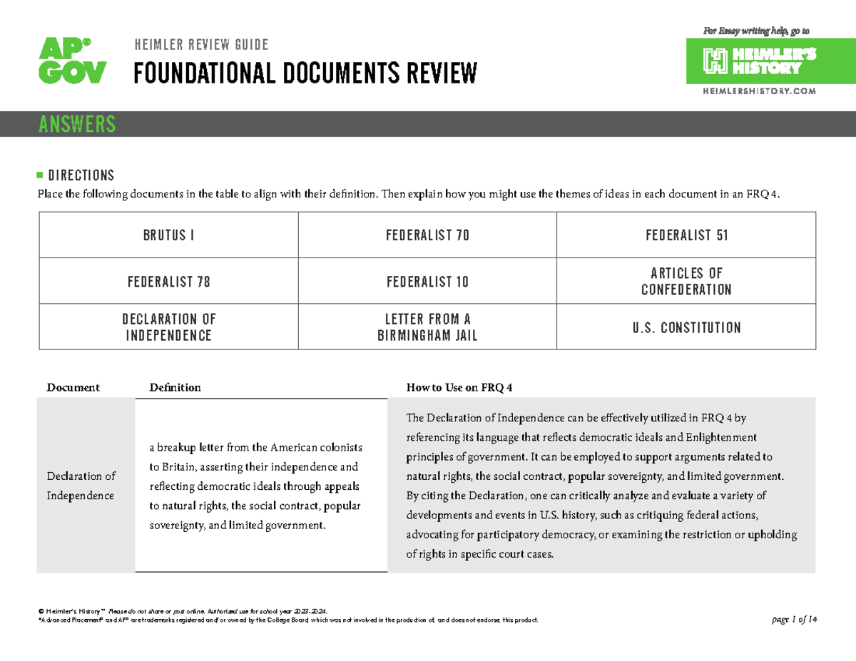 AP GOV HRG Foundational Docs Noteguide Answers - ANSWERS FOUNDATIONAL ...