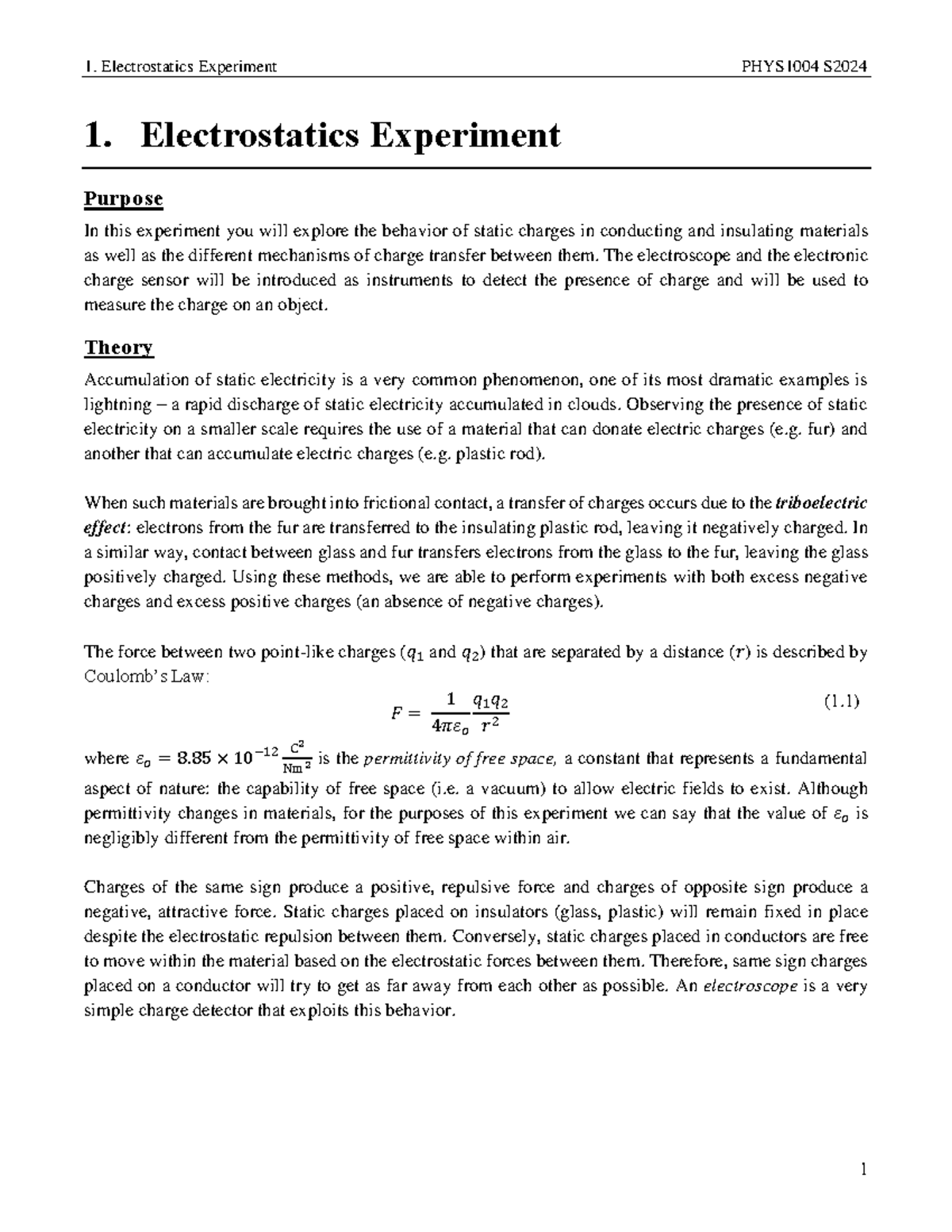 1. Electrostatics Experiment Manual - 1. Electrostatics Experiment ...