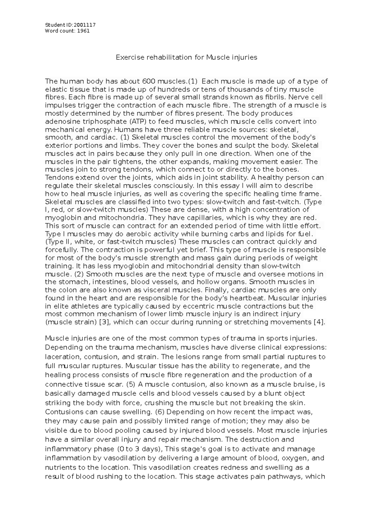 SE219 Essay - Word count: 1961 Exercise rehabilitation for Muscle ...