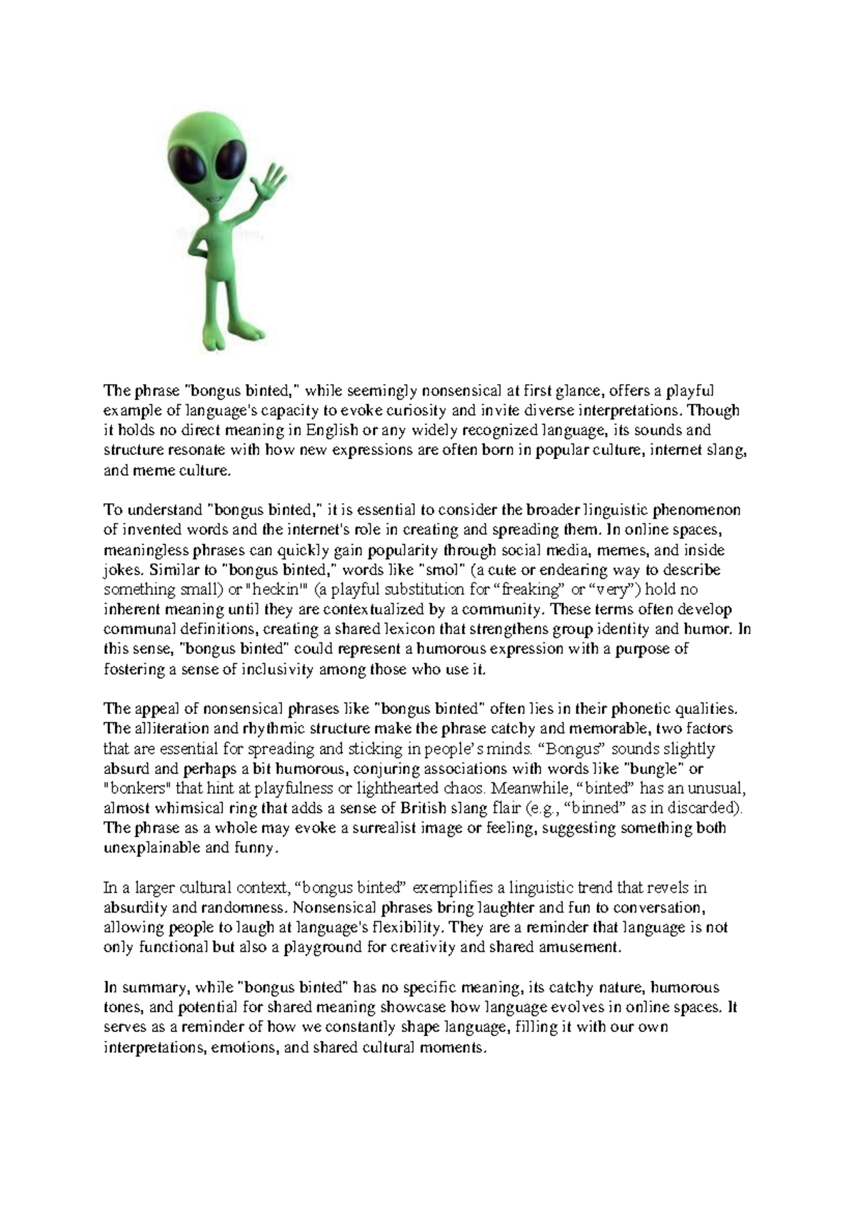 The phrase - Bongus binted - The phrase "bongus binted," while ...