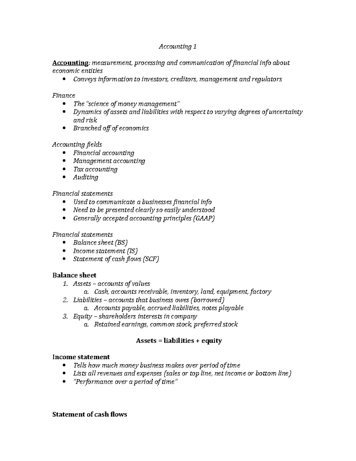 Accounting 1 Review - Accounting 1 Accounting: measurement, processing ...