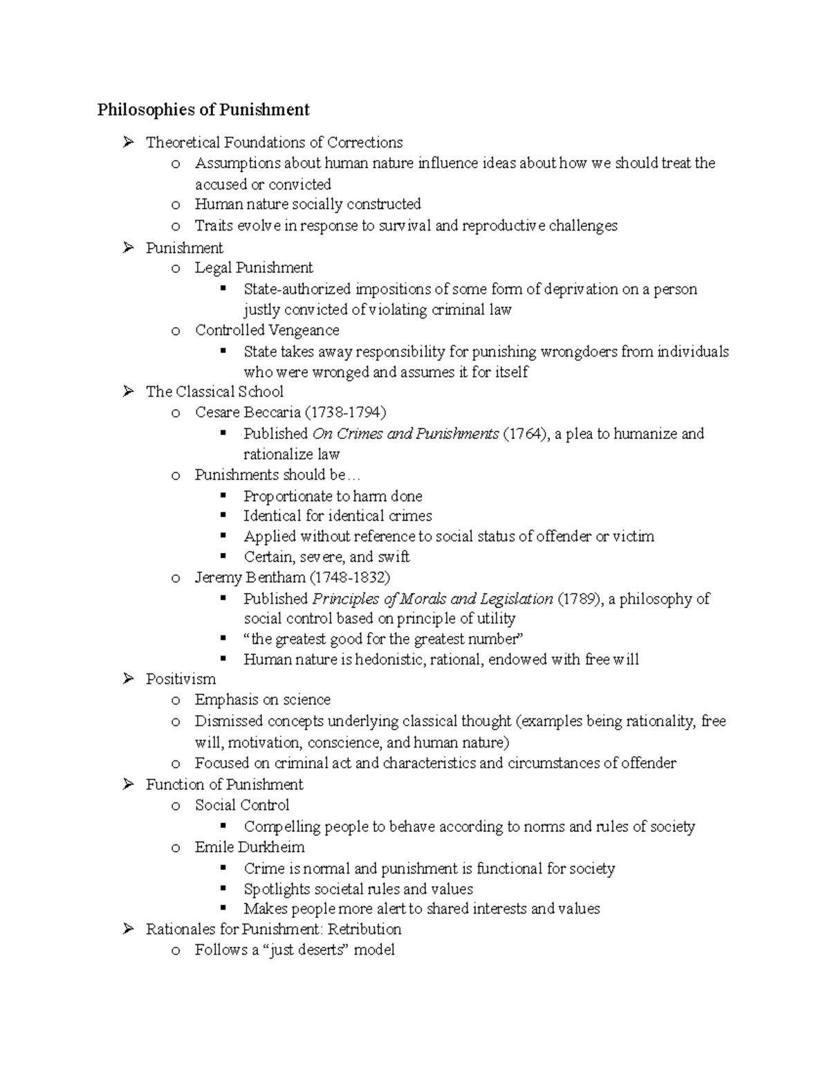 Philosophies of Punishment - .. Proportionate to harm done Identical ...