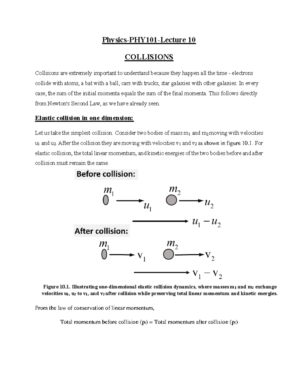 Lec10, phy101 - NEED MCQS ,MY FINALS ARE HERE - Physics-PHY101-Lecture 10 COLLISIONS Collisions ...
