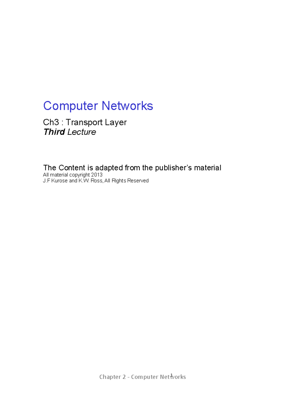 Computer Networks - Ch3 C - Computer Networks Ch3 : Transport Layer ...