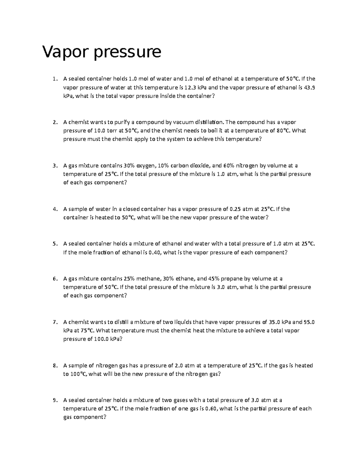 Vapor pressure - first year fluid mechanics self-made worksheet - Vapor ...