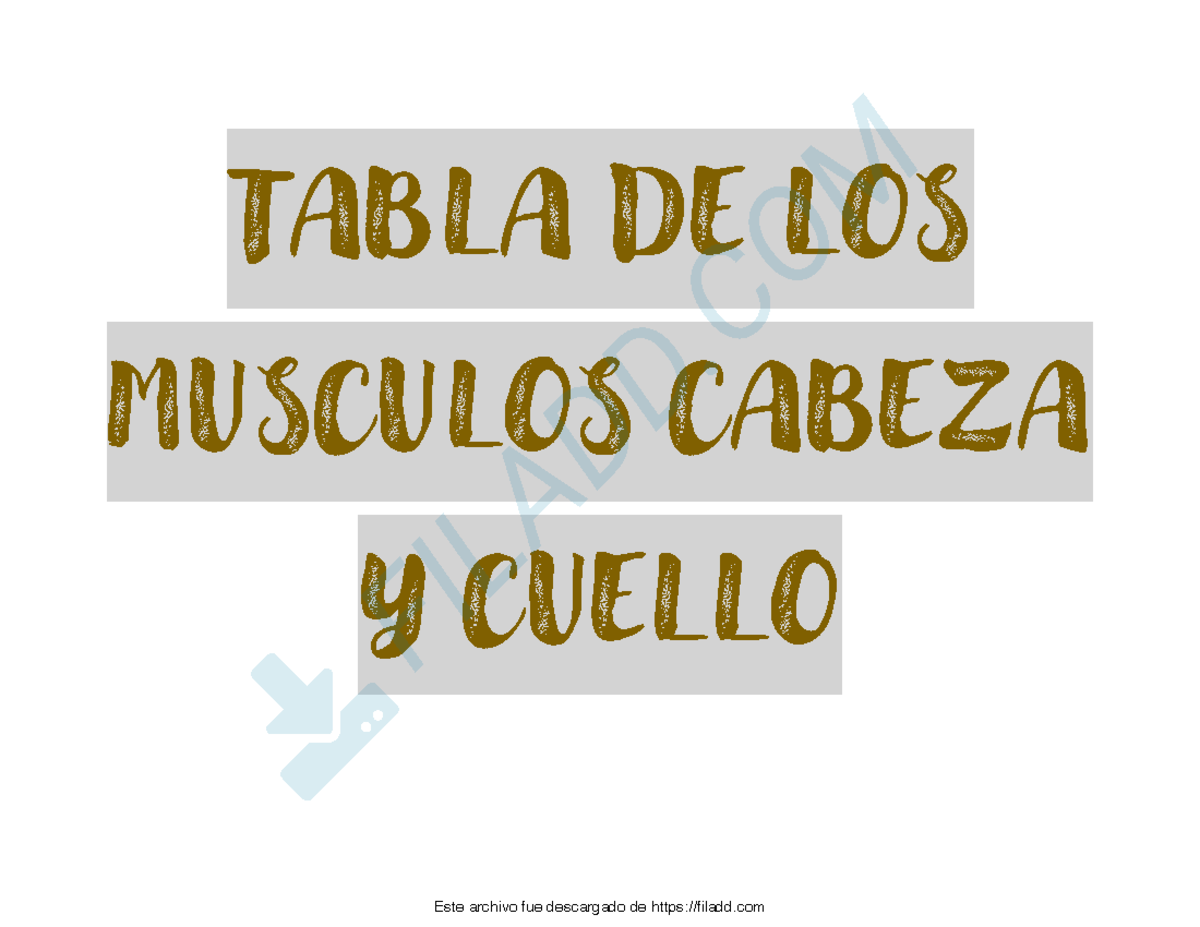 Tabla Musculos DE LA Cabeza Y EL Cuello - TABLA DE LOS MUSCULOS CABEZA Y CUELLO ! FILADD ...