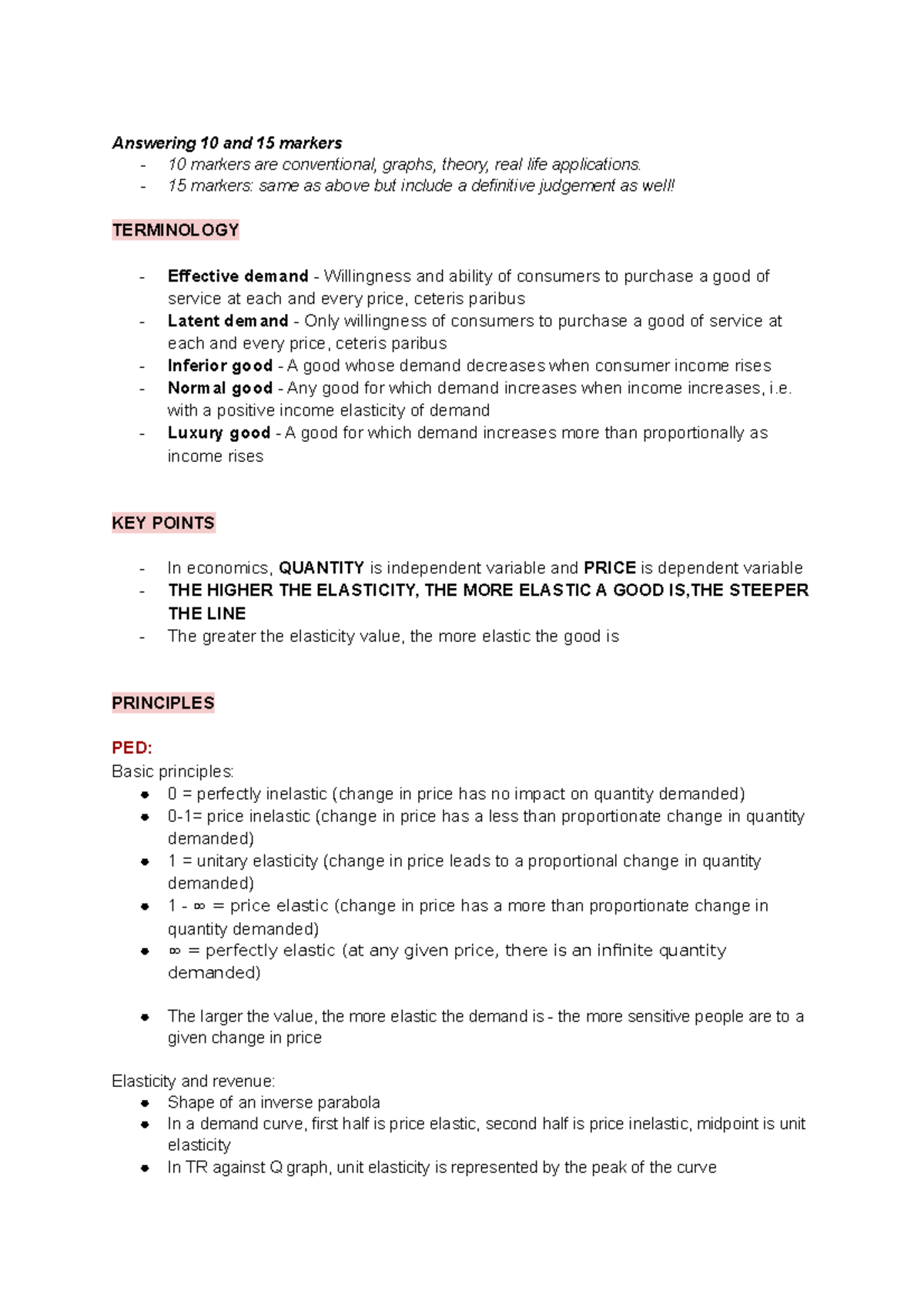 Microeconomics - Micro notes - Answering 10 and 15 markers - 10 markers ...