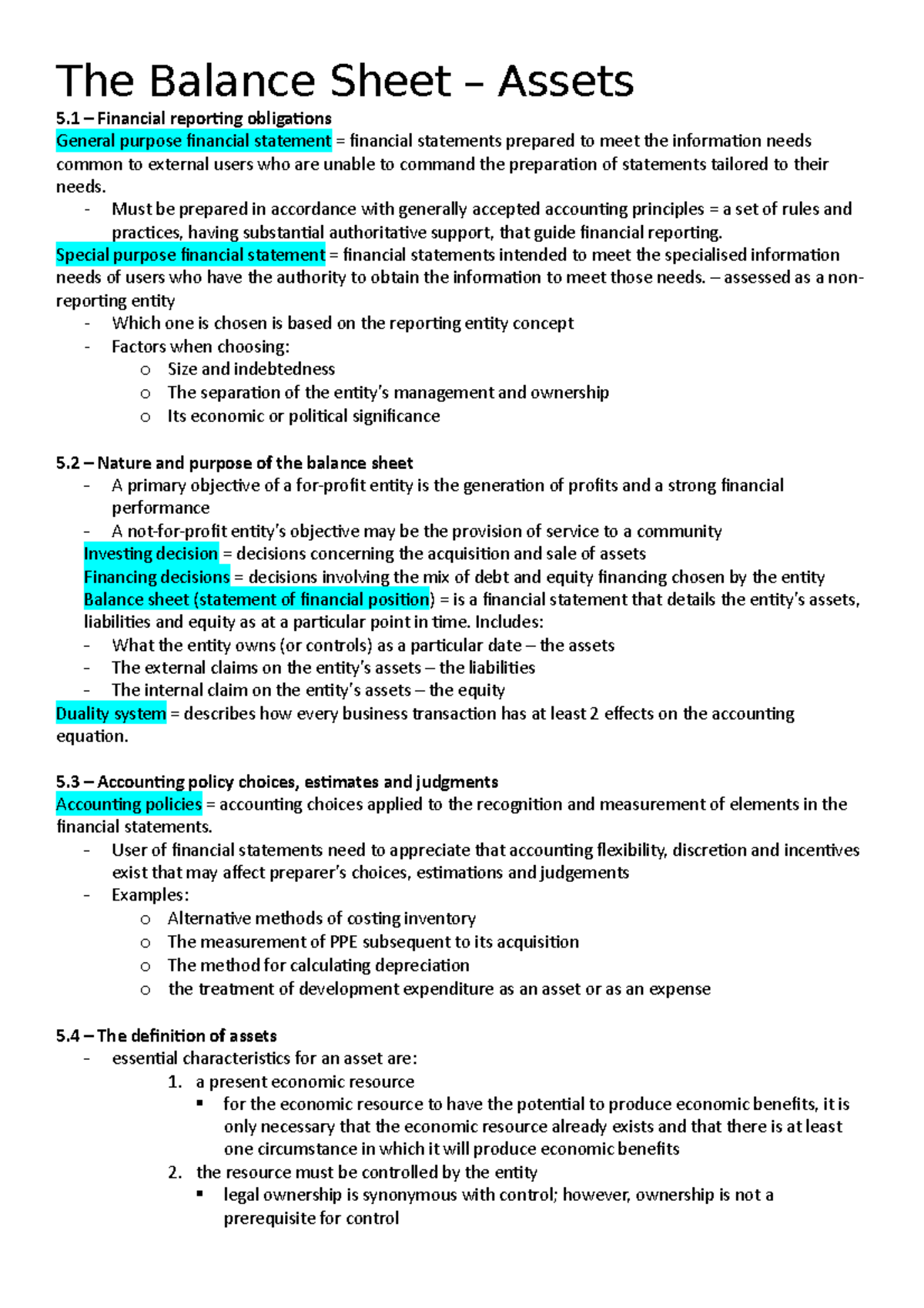 The Balance Sheet summary notes 2 - The Balance Sheet – Assets 5 ...