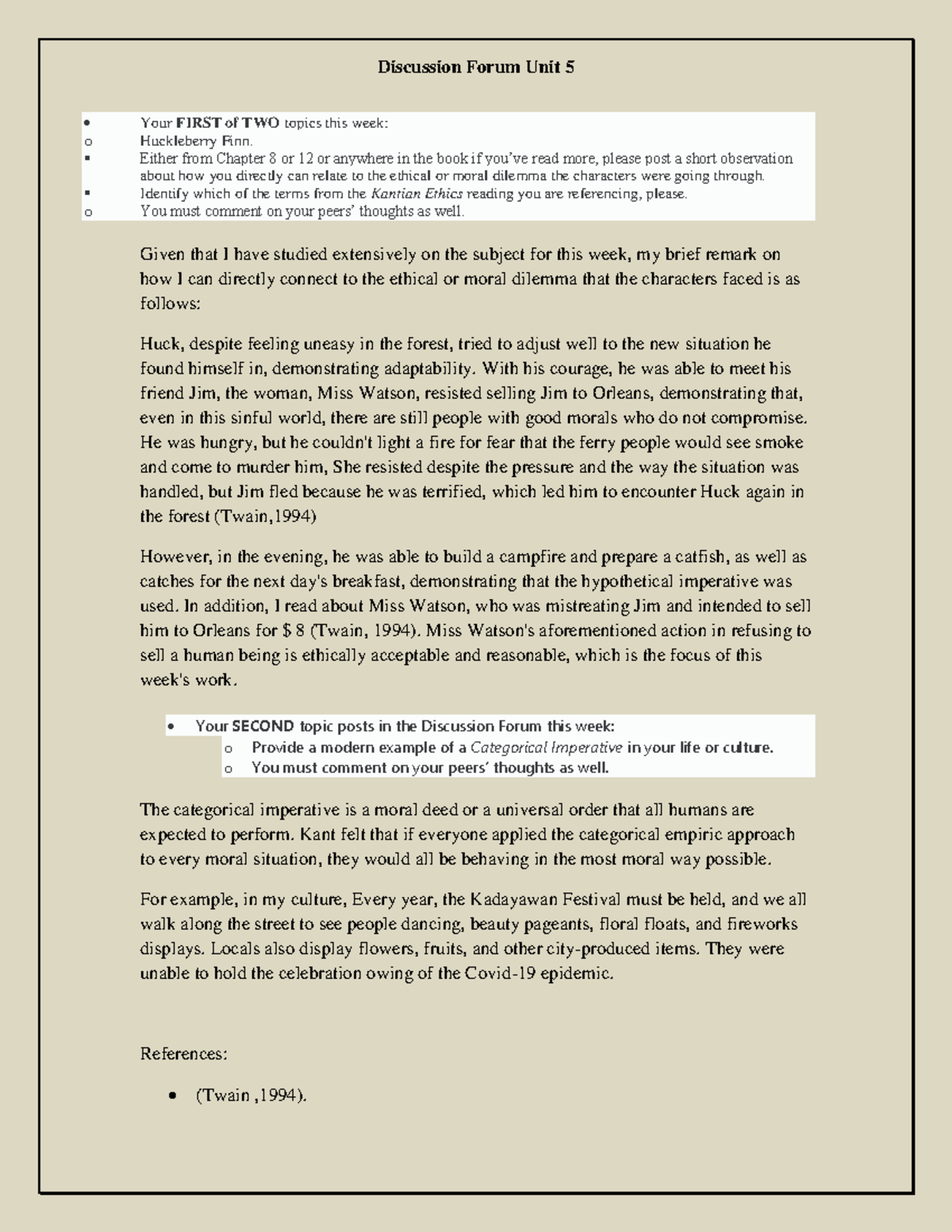 Discussion Forum Unit 5 - Either from Chapter 8 or 12 or anywhere in ...