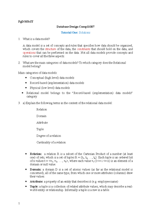 (JF) Tutorial 3 ER to Rel Mapping(B01597368) - PgD/MSc IT Database Design Tutorial Three ...