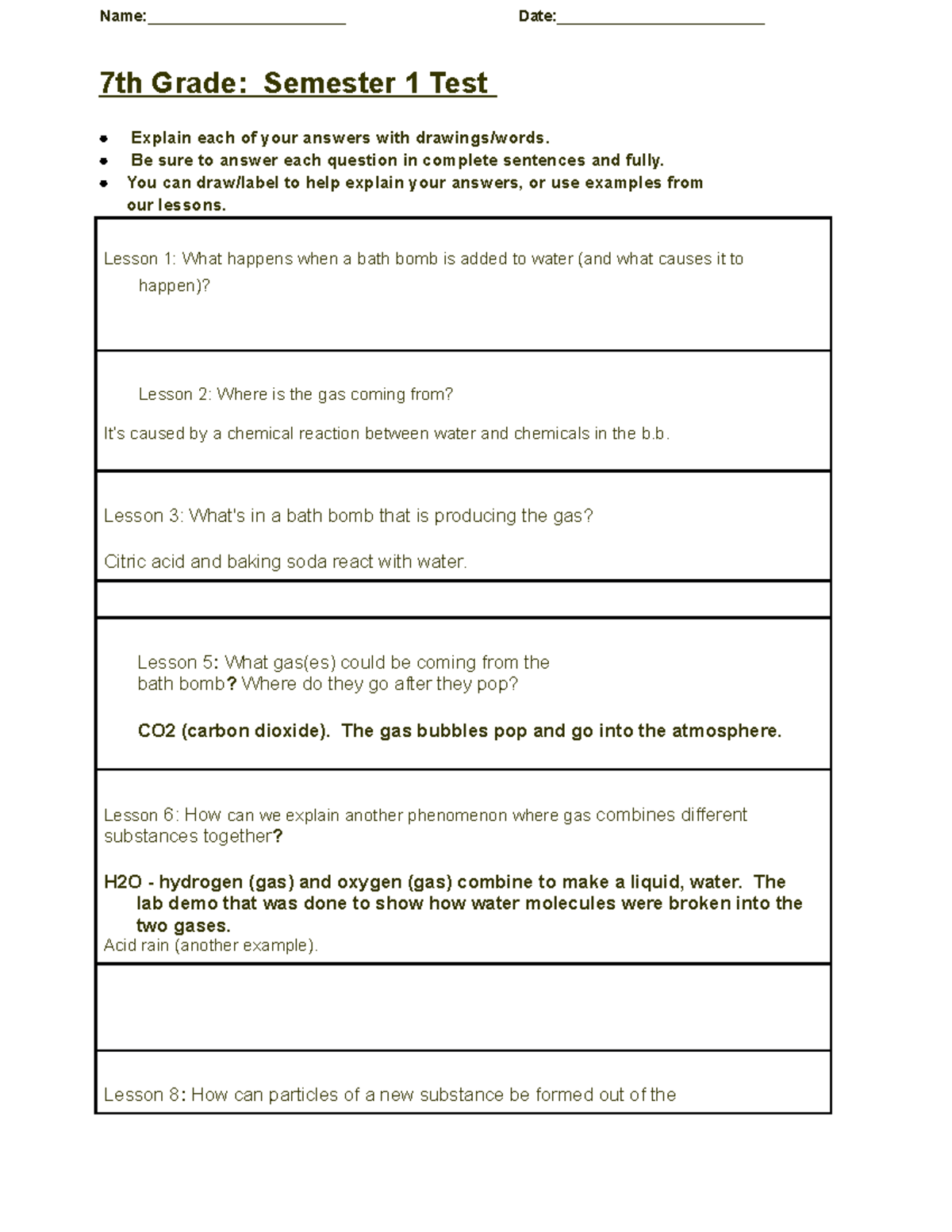 7th Grade Semester 1 Test - Name:_______________________ Date ...