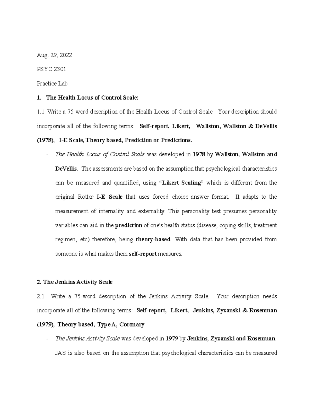 PSYC 2301 Pratice Lab - Lab - Aug. 29, 2022 PSYC 2301 Practice Lab The ...