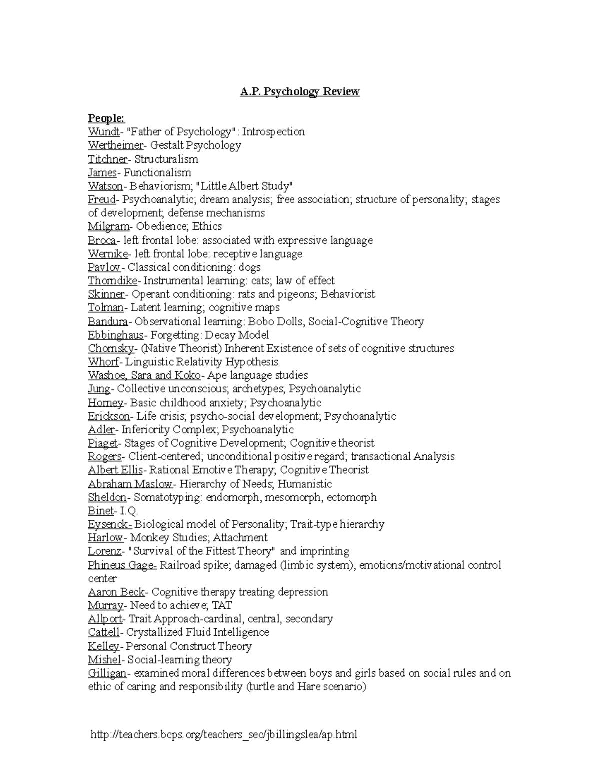 Review+-+AP+EXAM+Quick+Sheet - A. Psychology Review People: Wundt ...