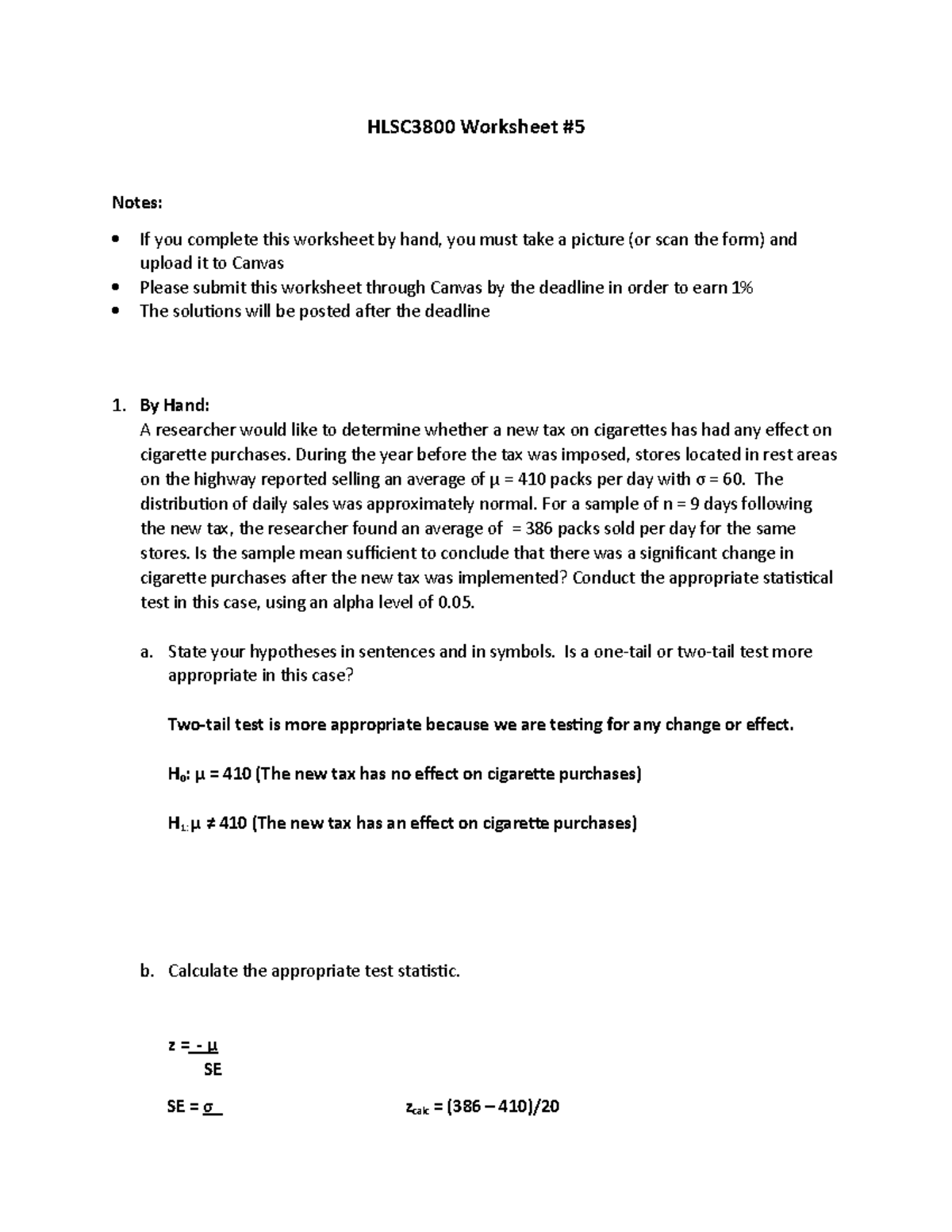 Worksheet 5 - HLSC3800 Worksheet Notes: If you complete this worksheet ...