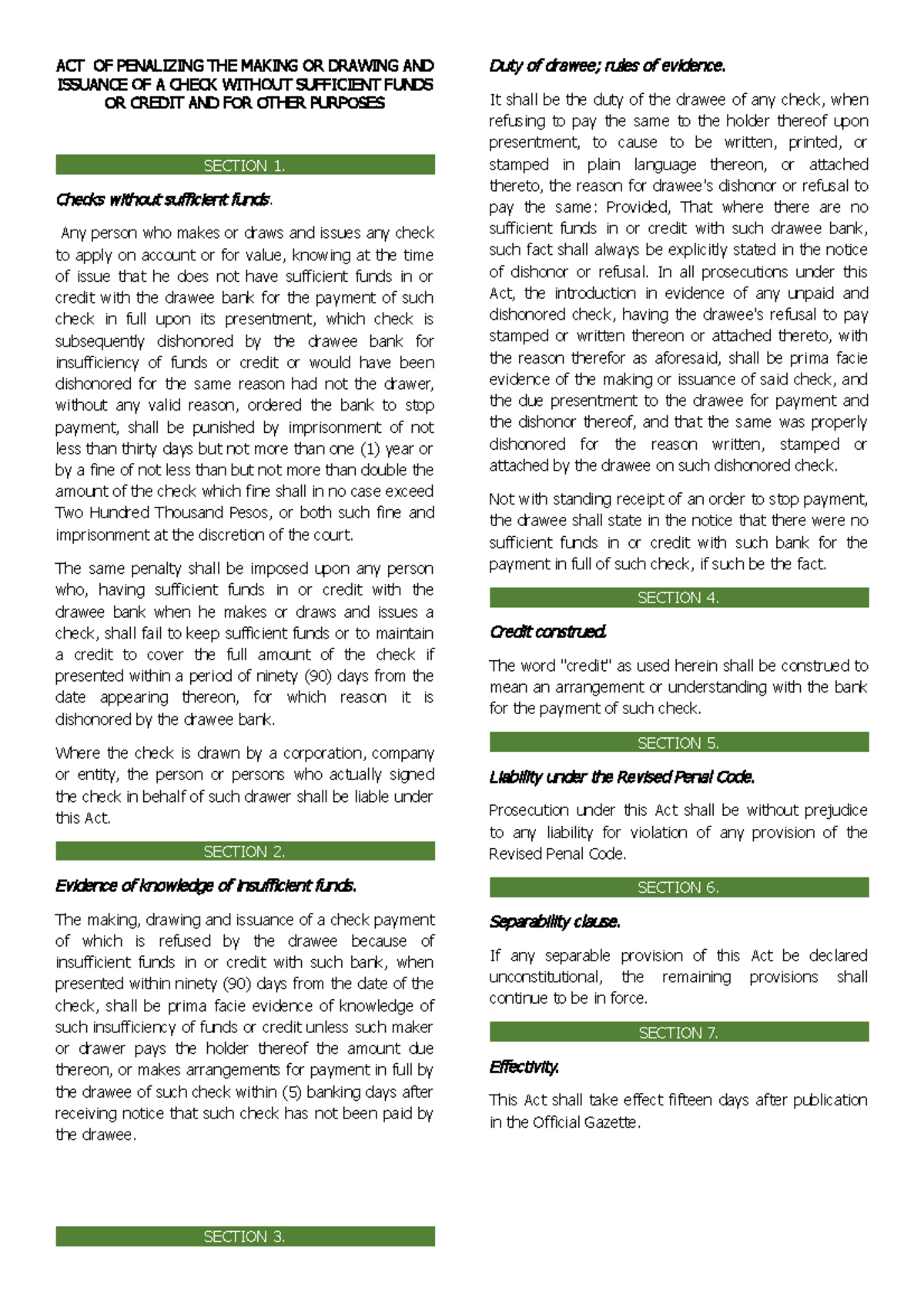 BP 22 LAW - law - ACT OF PENALIZING THE MAKING OR DRAWING AND ISSUANCE ...
