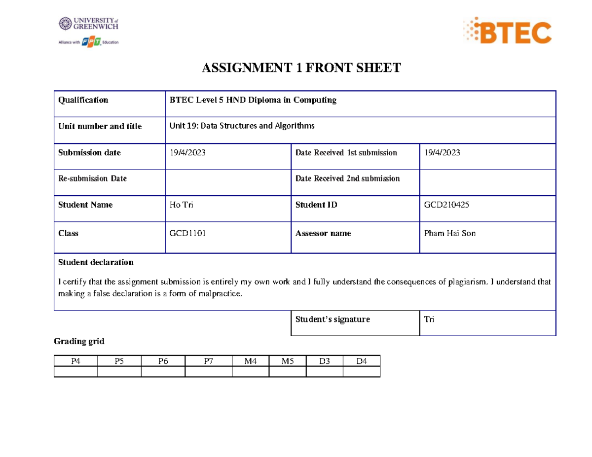 Assignment frontsheet - Ho Dac Minh Tri - GCD1101 - Advance Portfolio ...