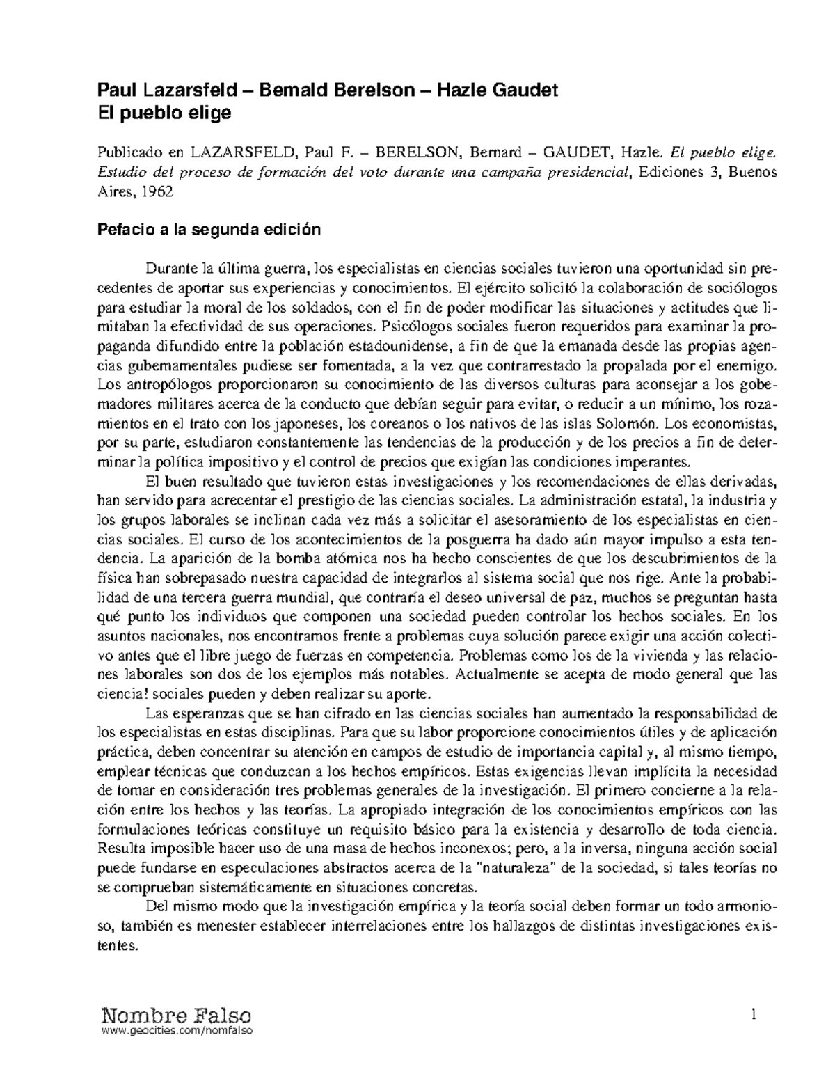 1962 Lazarsfeld, P. Berelson, B. Gaudet, H - Paul Lazarsfeld – Bemald ...