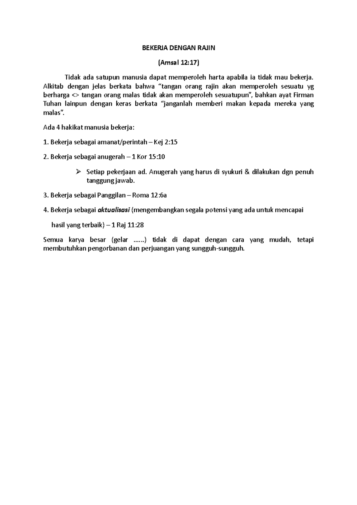 Bekerja Dengan Rajin - pliesase - BEKERJA DENGAN RAJIN (Amsal 12:17 ...