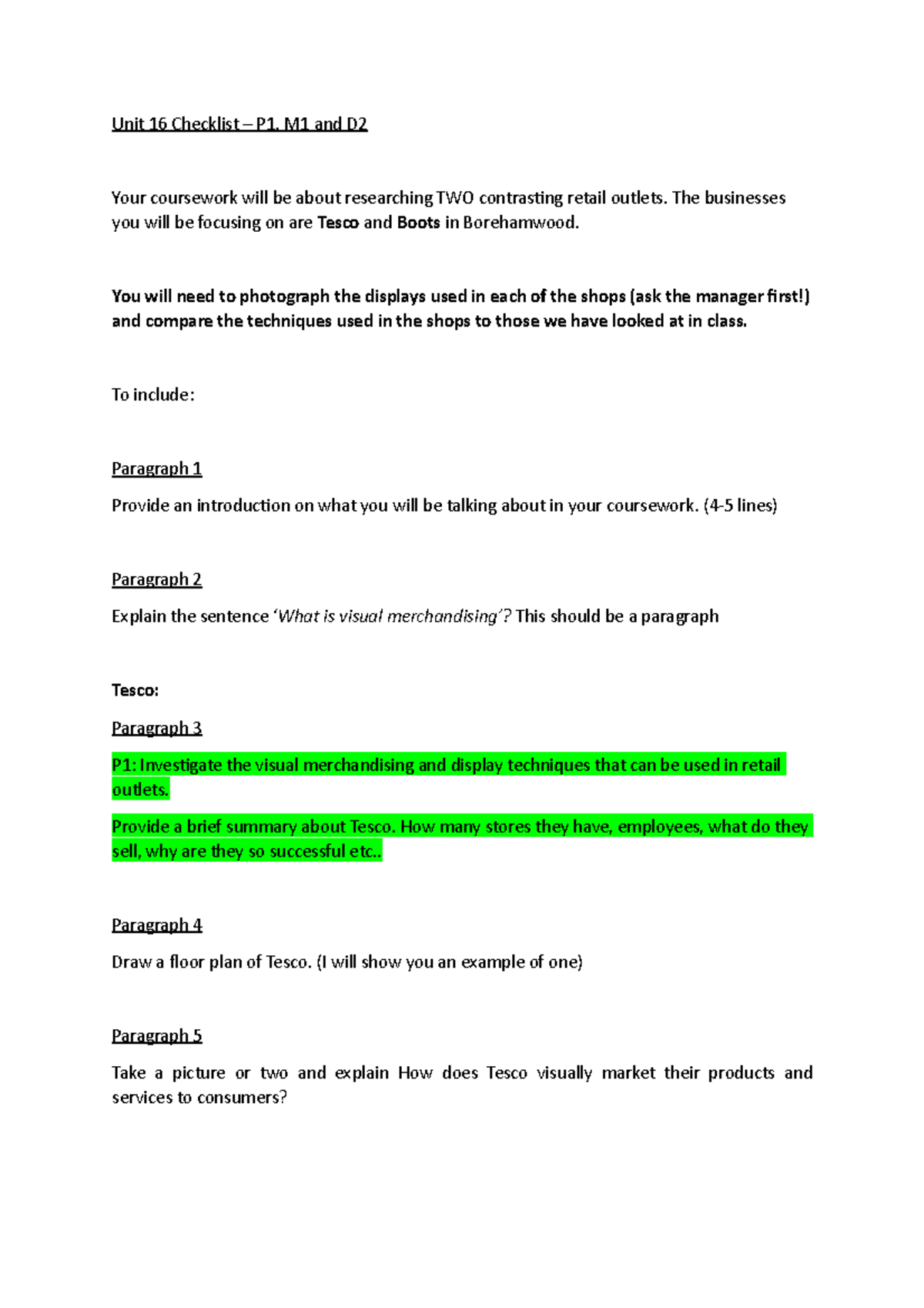 Unit 16 Updated Checklist P1 M1 and D1 (Eca) - Unit 16 Checklist – P1 ...