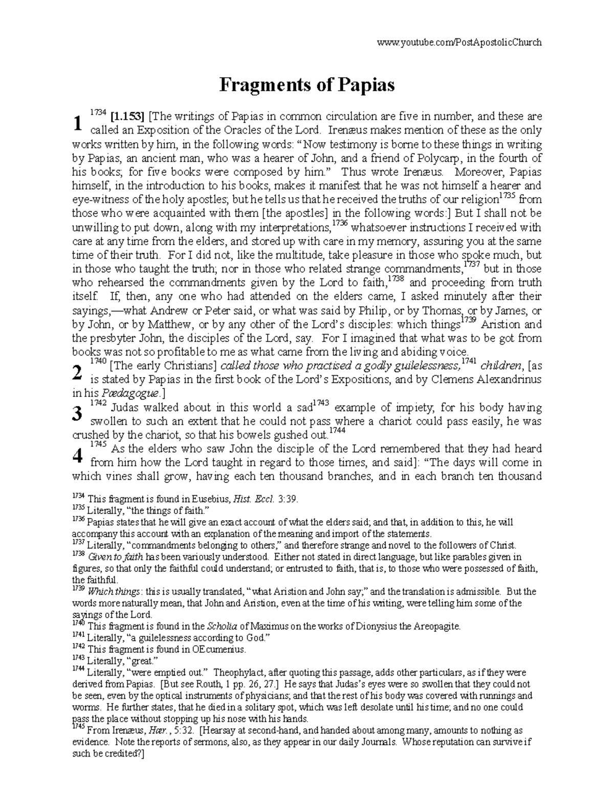 Fragments of Papias - Books of Apostolic Fathers - youtube ...