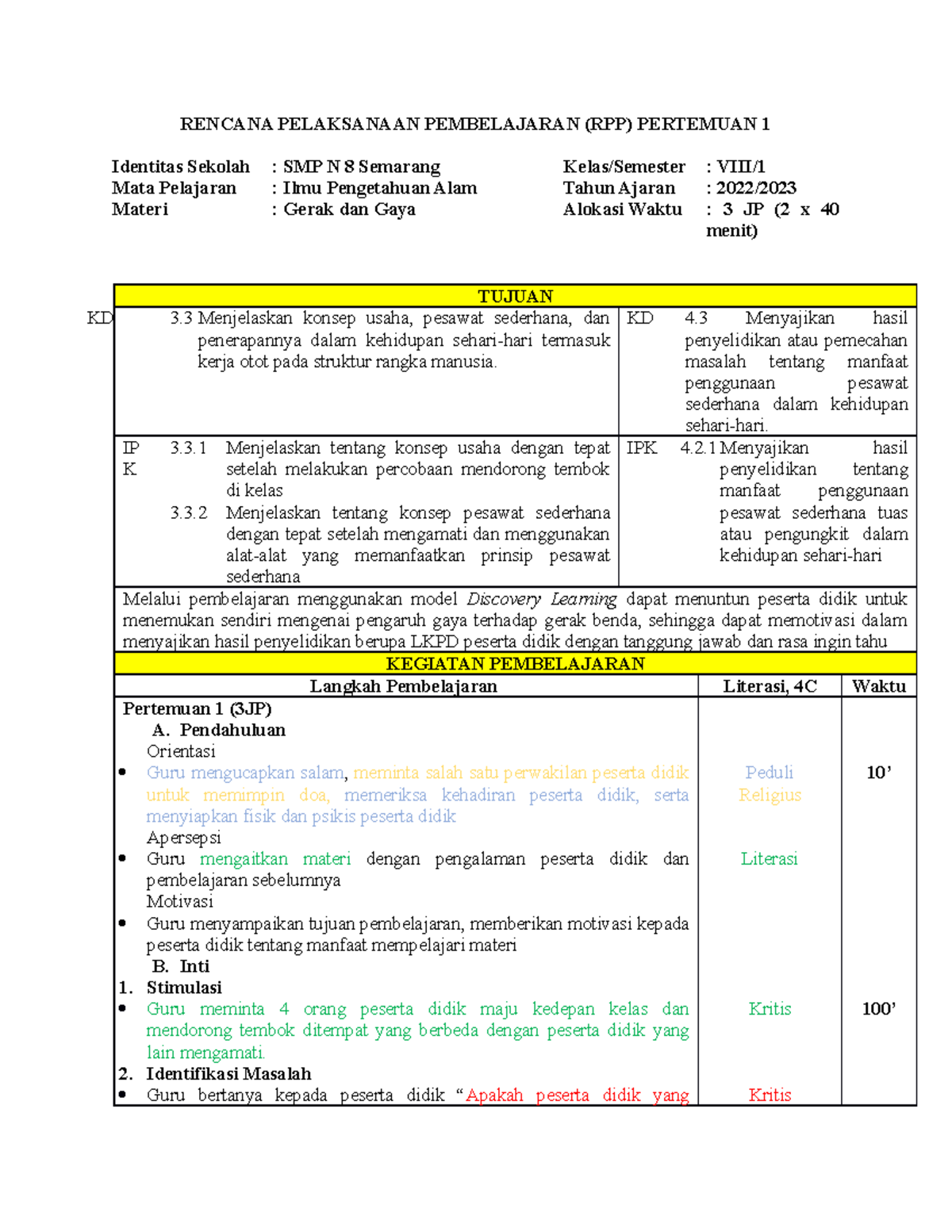 RPP Pertemuan 1 Usaha dan Pesawat Sederhana Tuas - RENCANA PELAKSANAAN ...