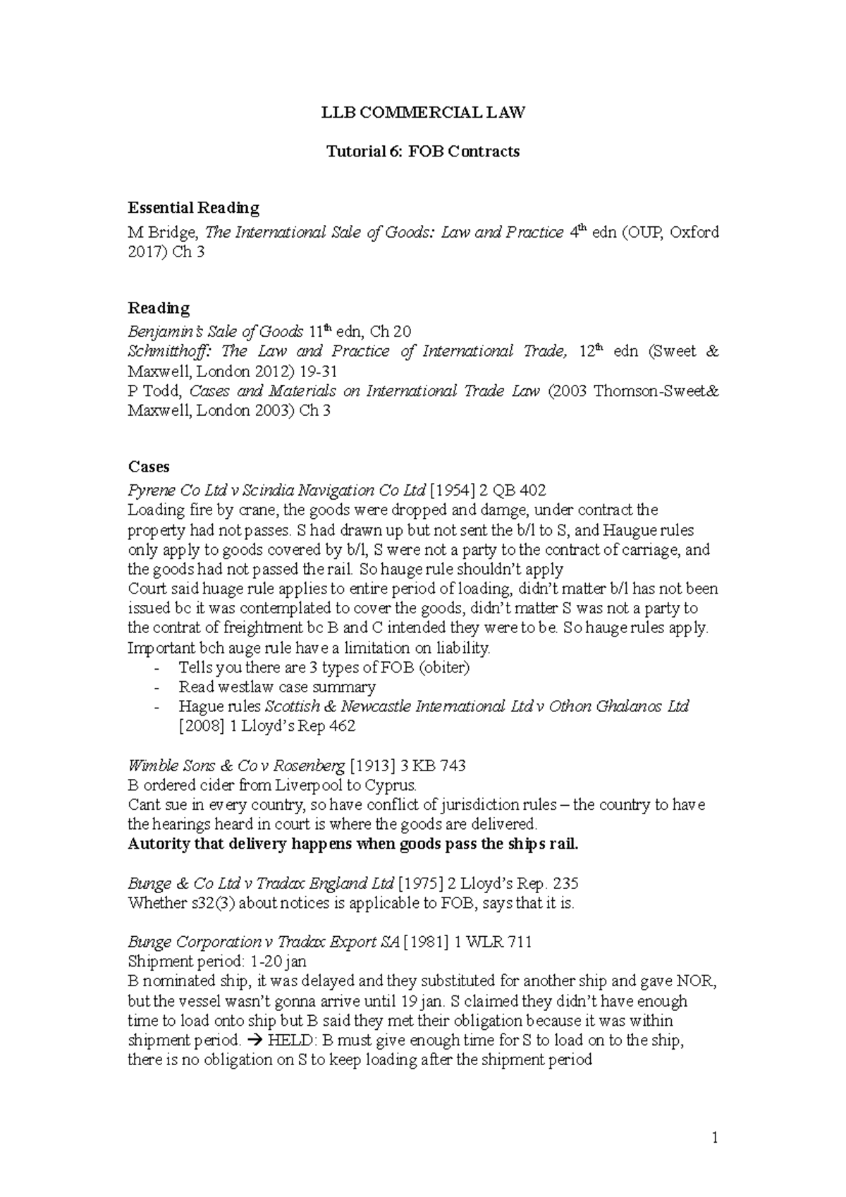 FOB Contracts - LLB COMMERCIAL LAW Tutorial 6: FOB Contracts Essential ...