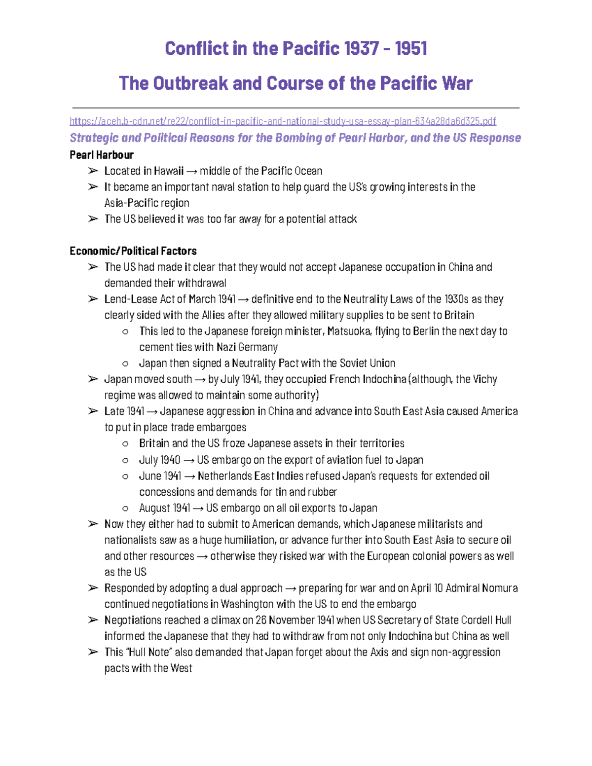 2 focus of study - notes - Conflict in the Pacific 1937 - 1951 The ...