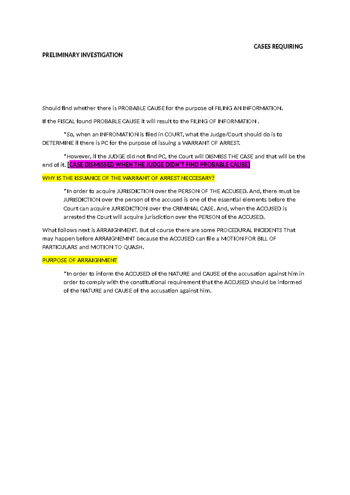 Cases Requiring Preliminary Investigation - CASES REQUIRING PRELIMINARY ...