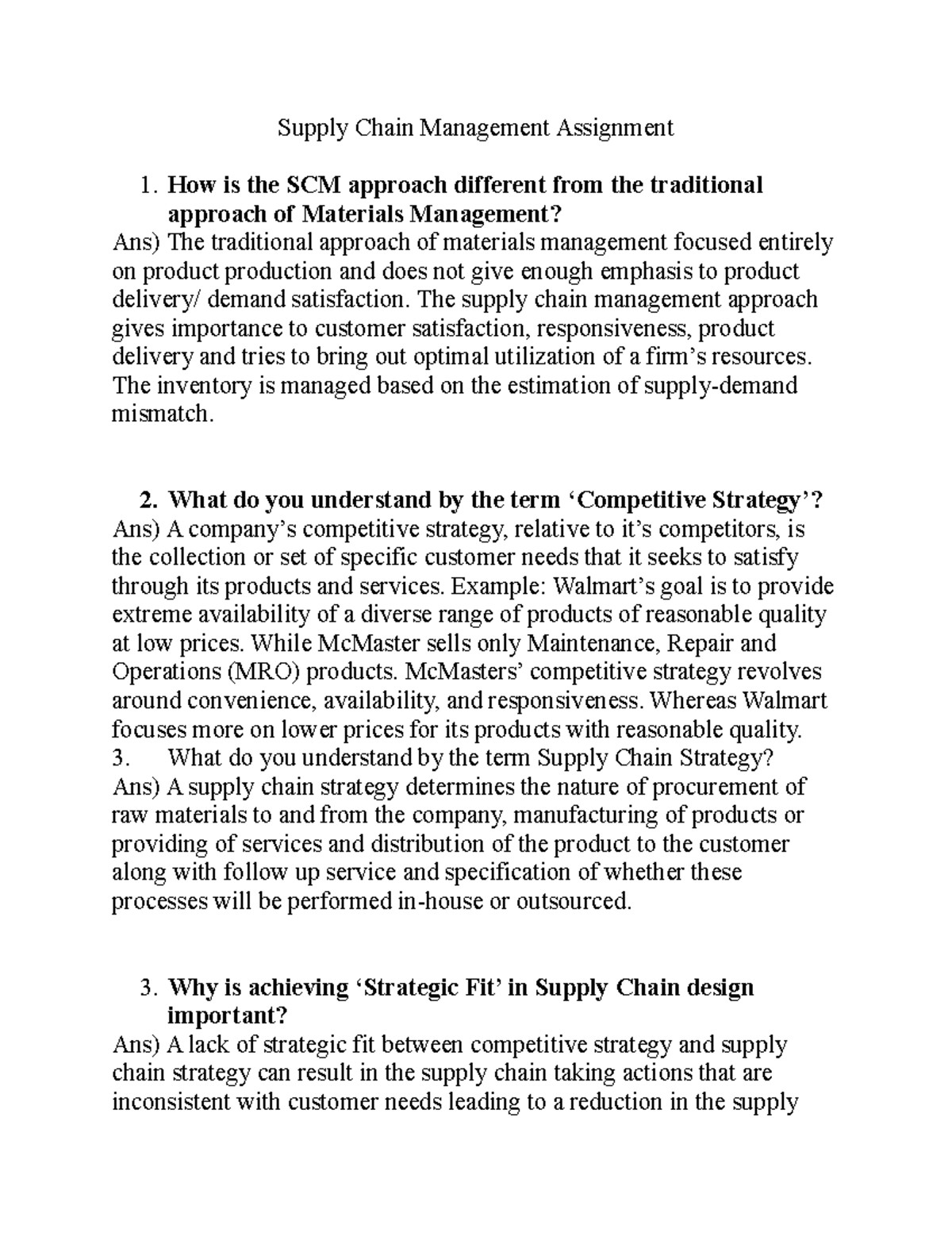 2102047 SCM Assignment - Supply Chain Management Assignment 1. How is ...