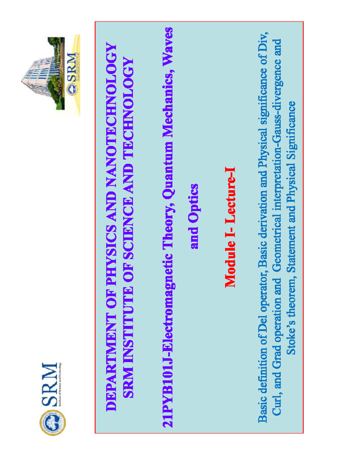 Unit 1 - complete notes - DEPARTMENT OF PHYSICS AND NANOTECHNOLOGY SRM ...