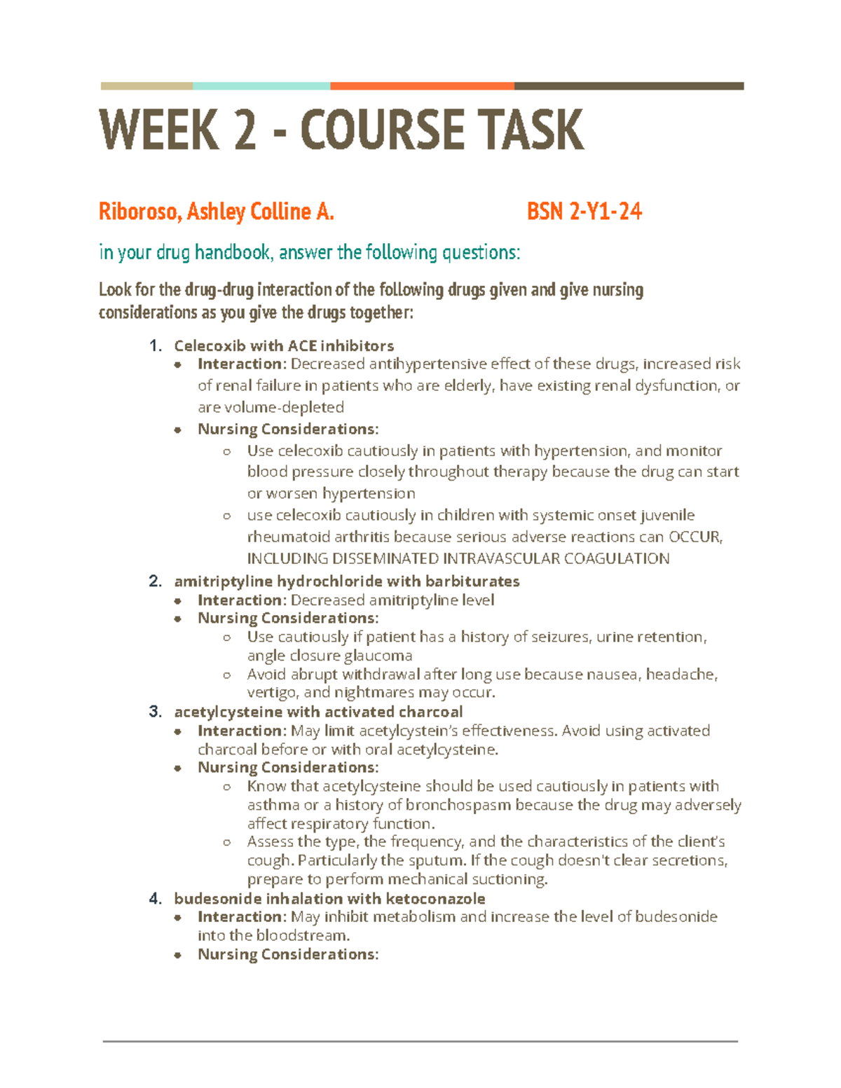 WEEK 2 - Pharma Course TASK - WEEK 2 - COURSE TASK Riboroso, Ashley Colline A. BSN 2-Y1- in your ...