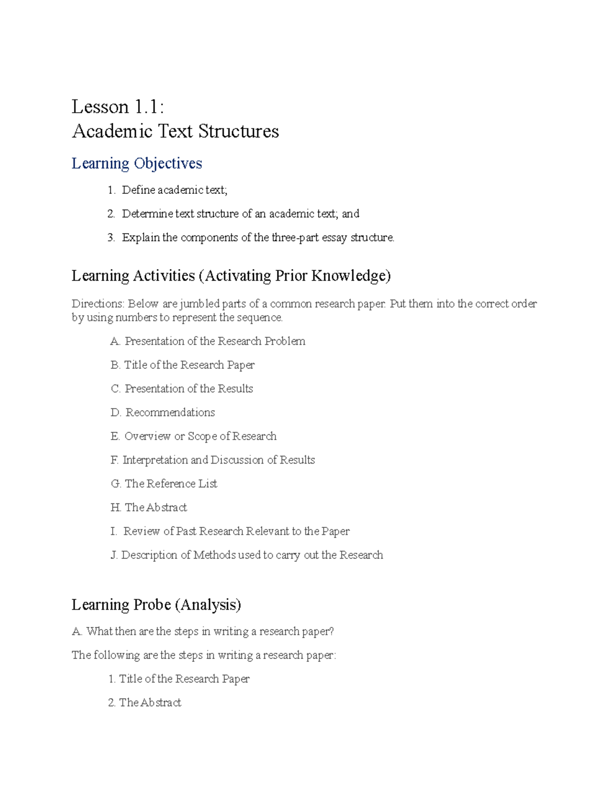 EAPP Lesson 1.1 - Academic Text Structures - Lesson 1: Academic Text ...