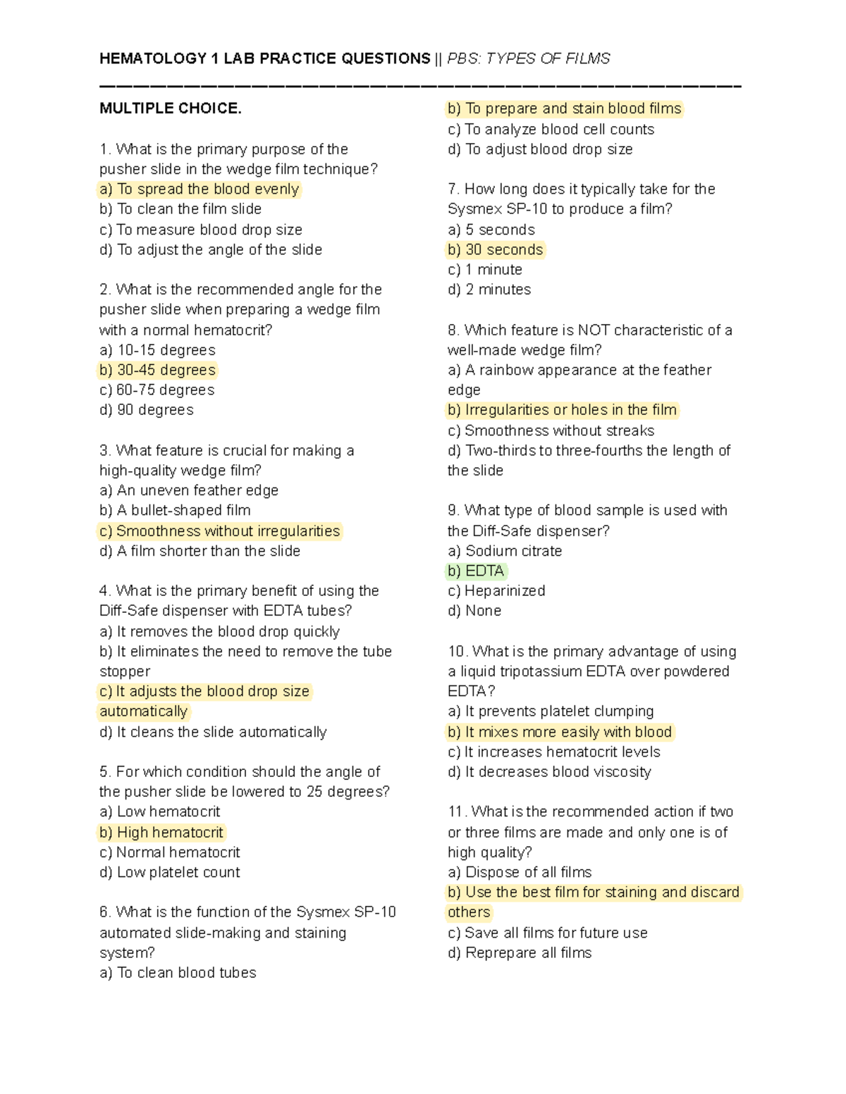 HEMA 1 LAB Practice Questions_PBS: Types of Films - - Studocu