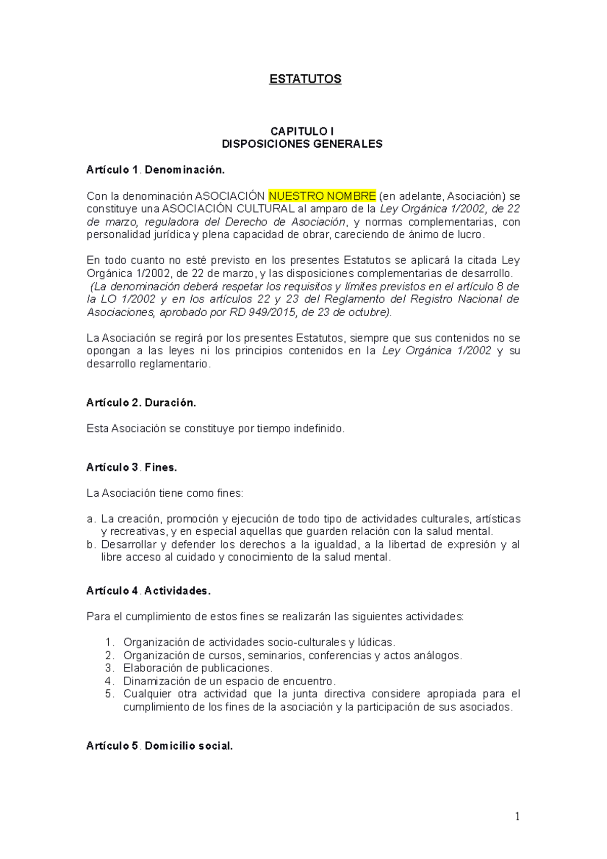 Estatutos Asociación. ejemplo y modelo para mejora - ESTATUTOS CAPITULO ...